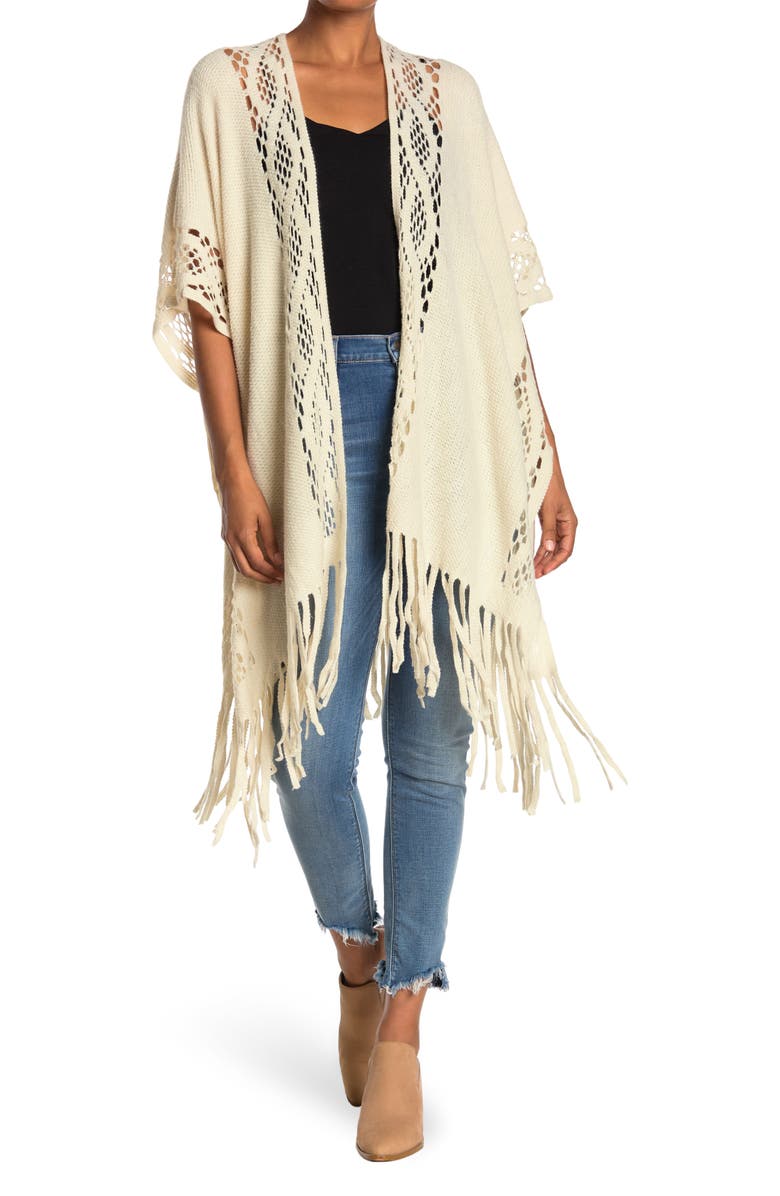 DO EVERYTHING IN LOVE Fringe Trim Open Knit Ruana | Nordstromrack
