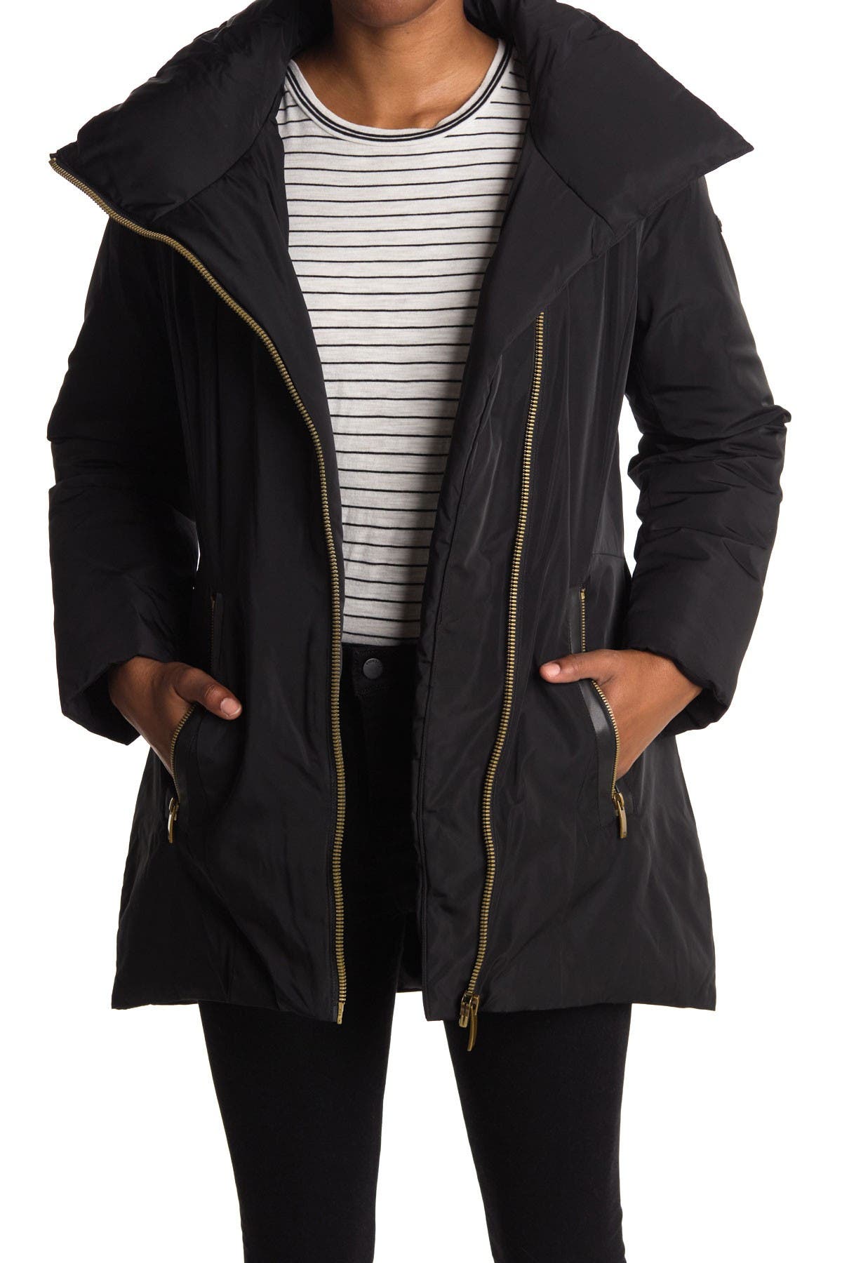 Donna Karan New York Hooded Funnel Neck Asymmetrical Zip Jacket ...