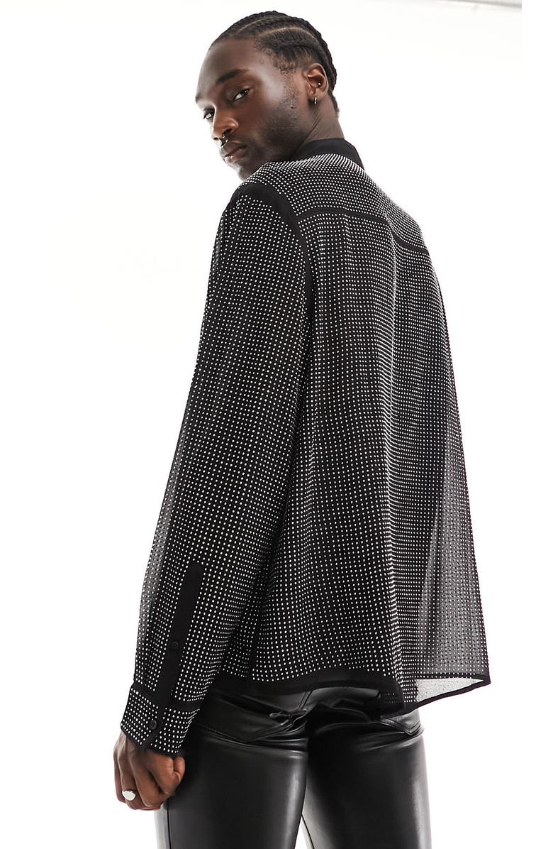 ASOS DESIGN Rhinestone Tie Neck Hidden Placket Shirt | Nordstromrack