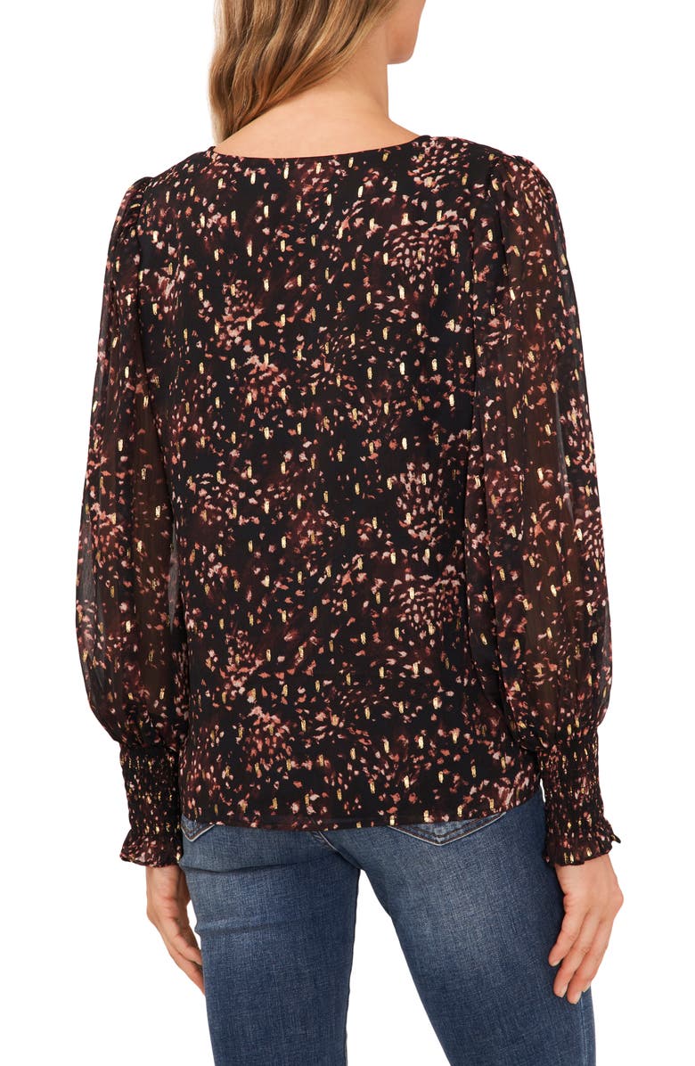 CeCe Foil Dot Smocked Cuff V-Neck Blouse | Nordstromrack