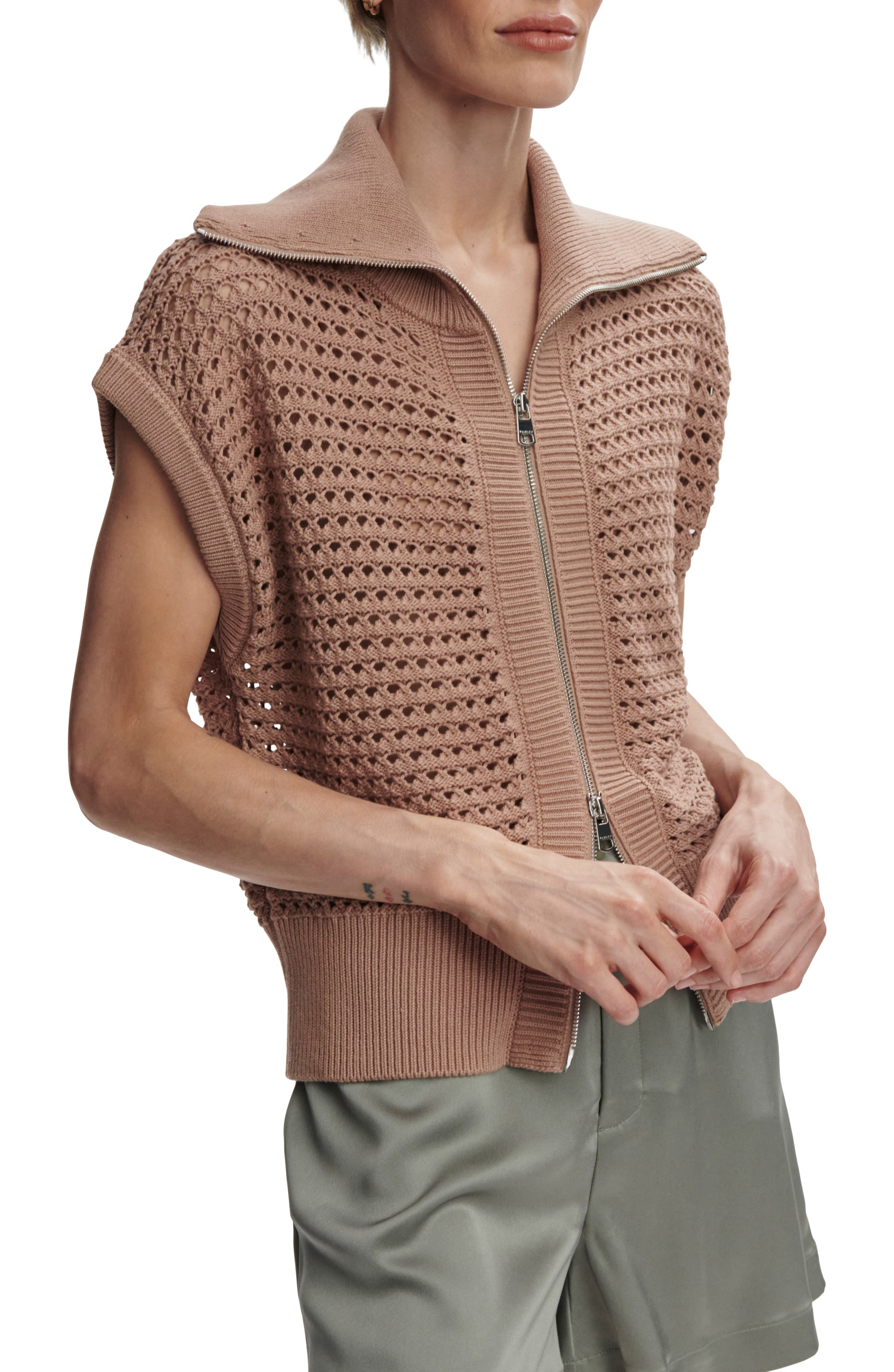 Varley Liliana Open Stitch Short Sleeve Zip-Up Cardigan | Nordstrom