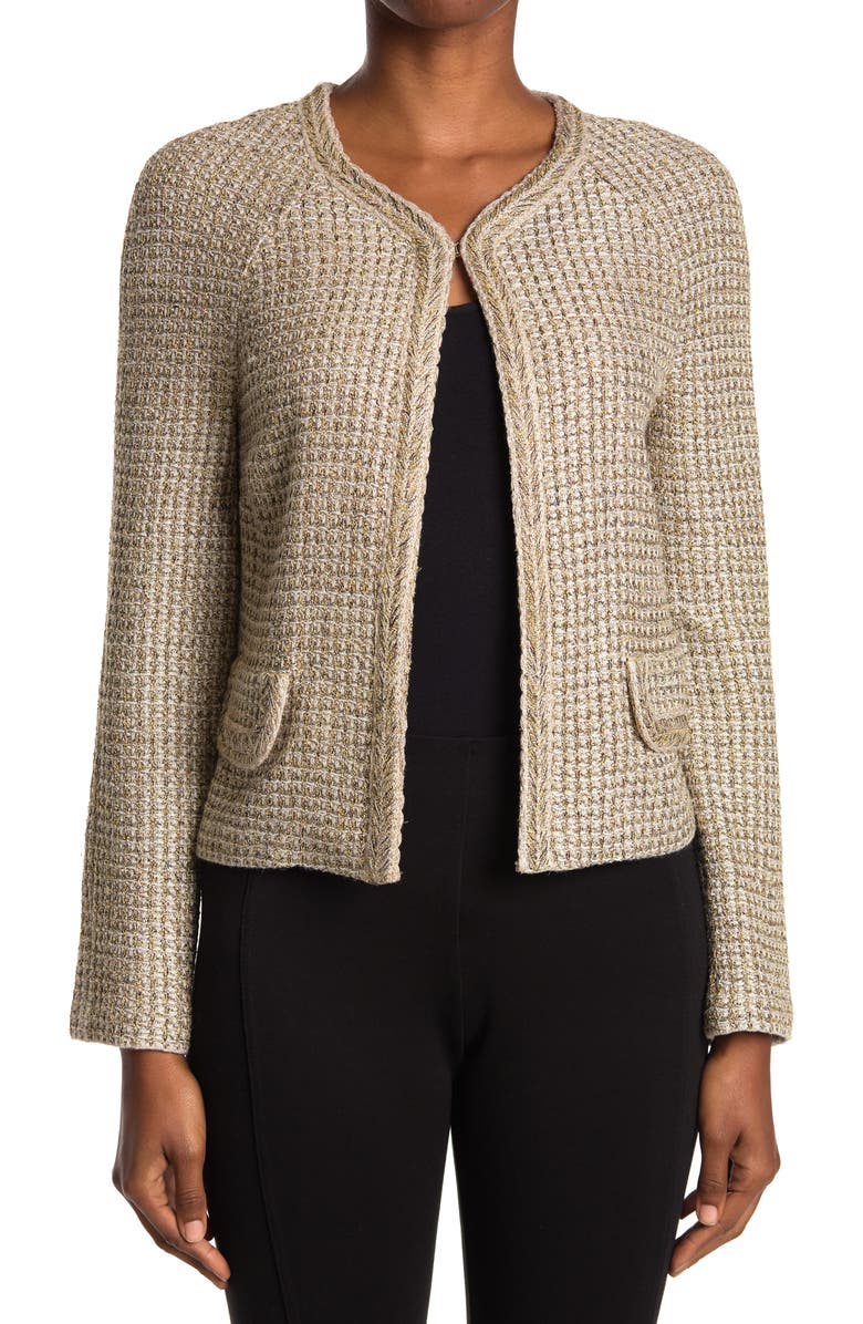 St. John Collection Tucked Float Metallic Tweed Raglan Sleeve Jacket ...