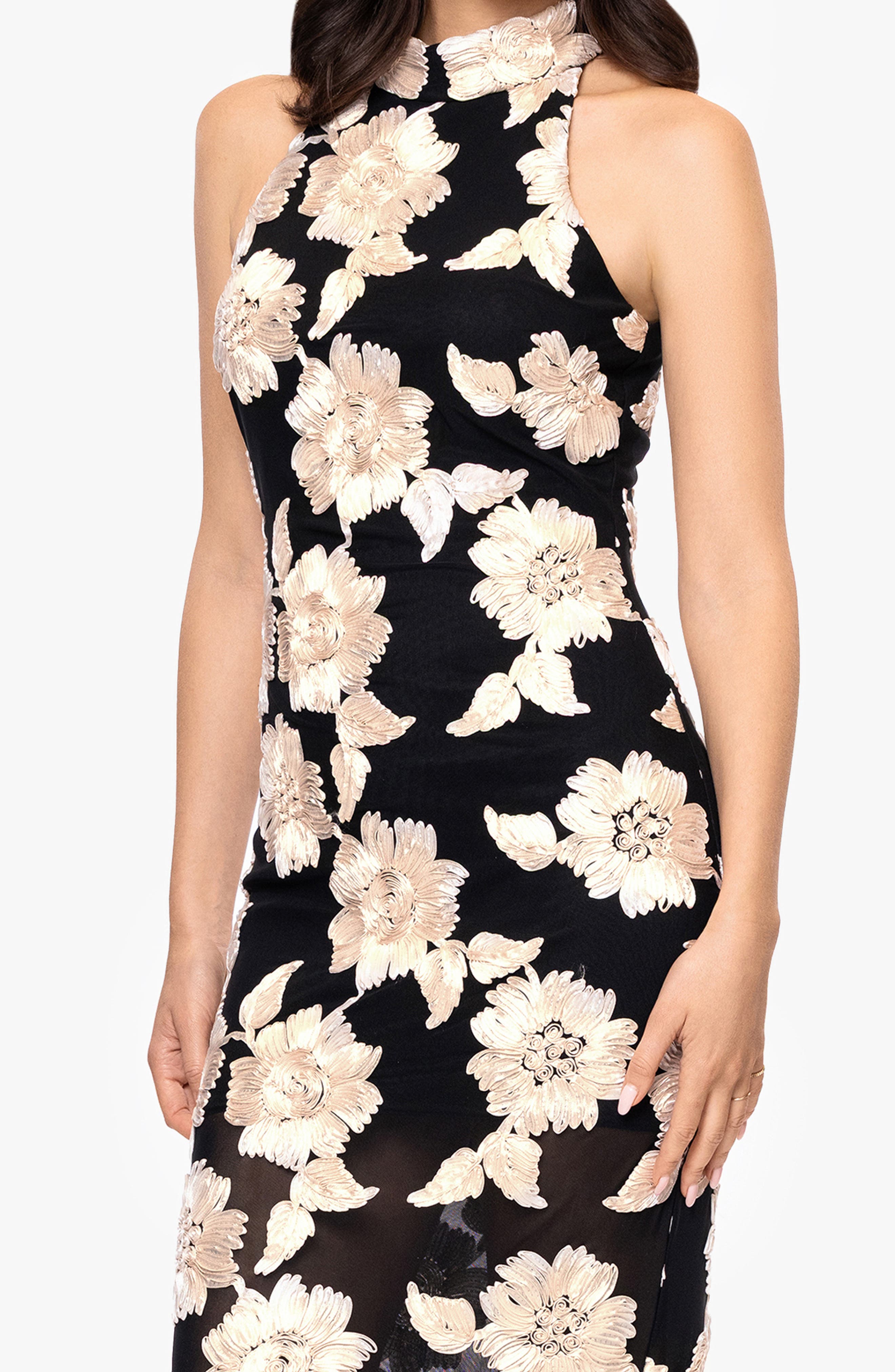 Betsy & Adam Floral Soutache Sheath Gown | Nordstrom