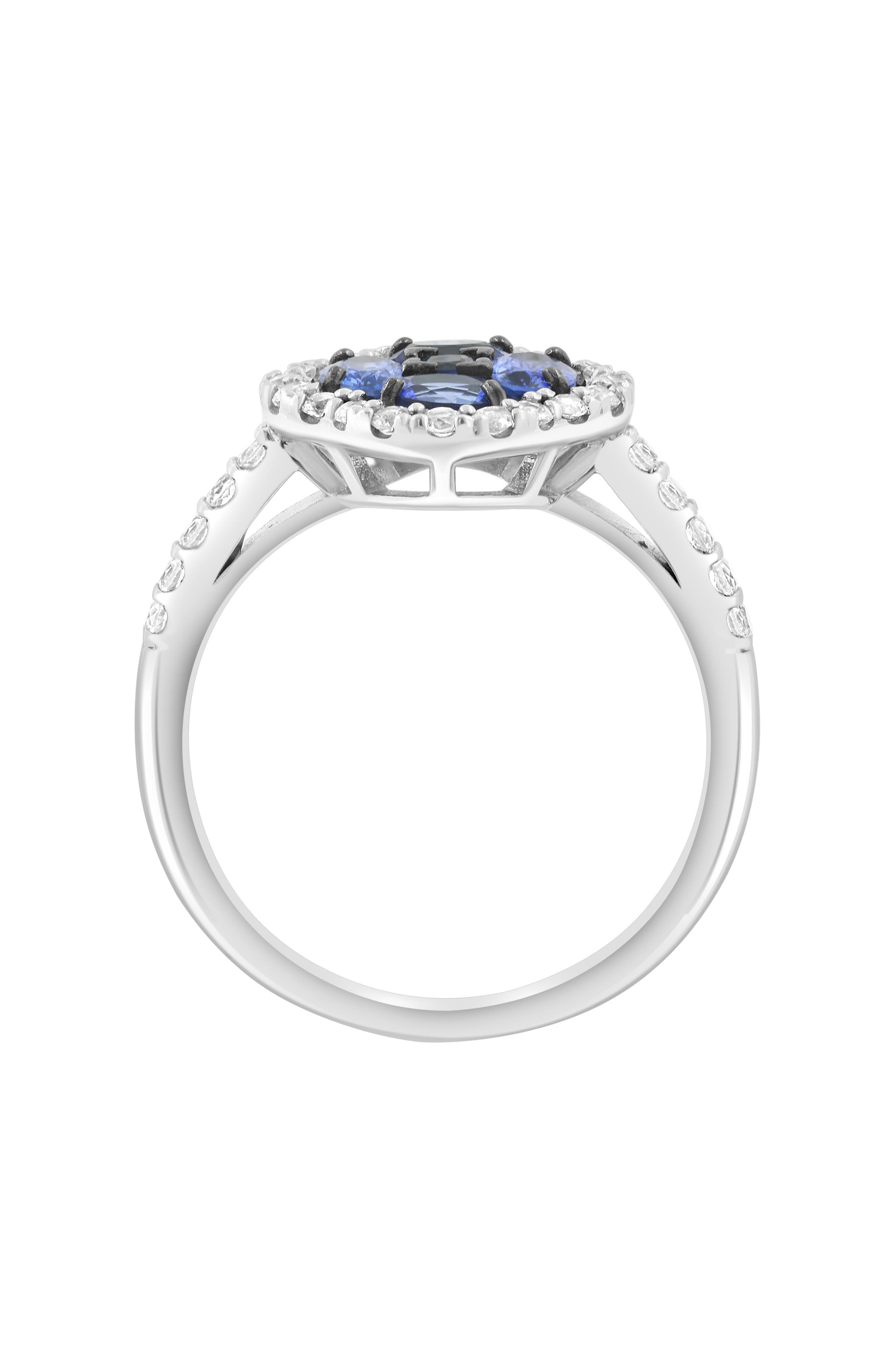 EFFY Sterling Silver Blue & White Sapphire Quatrefoil Halo Ring ...