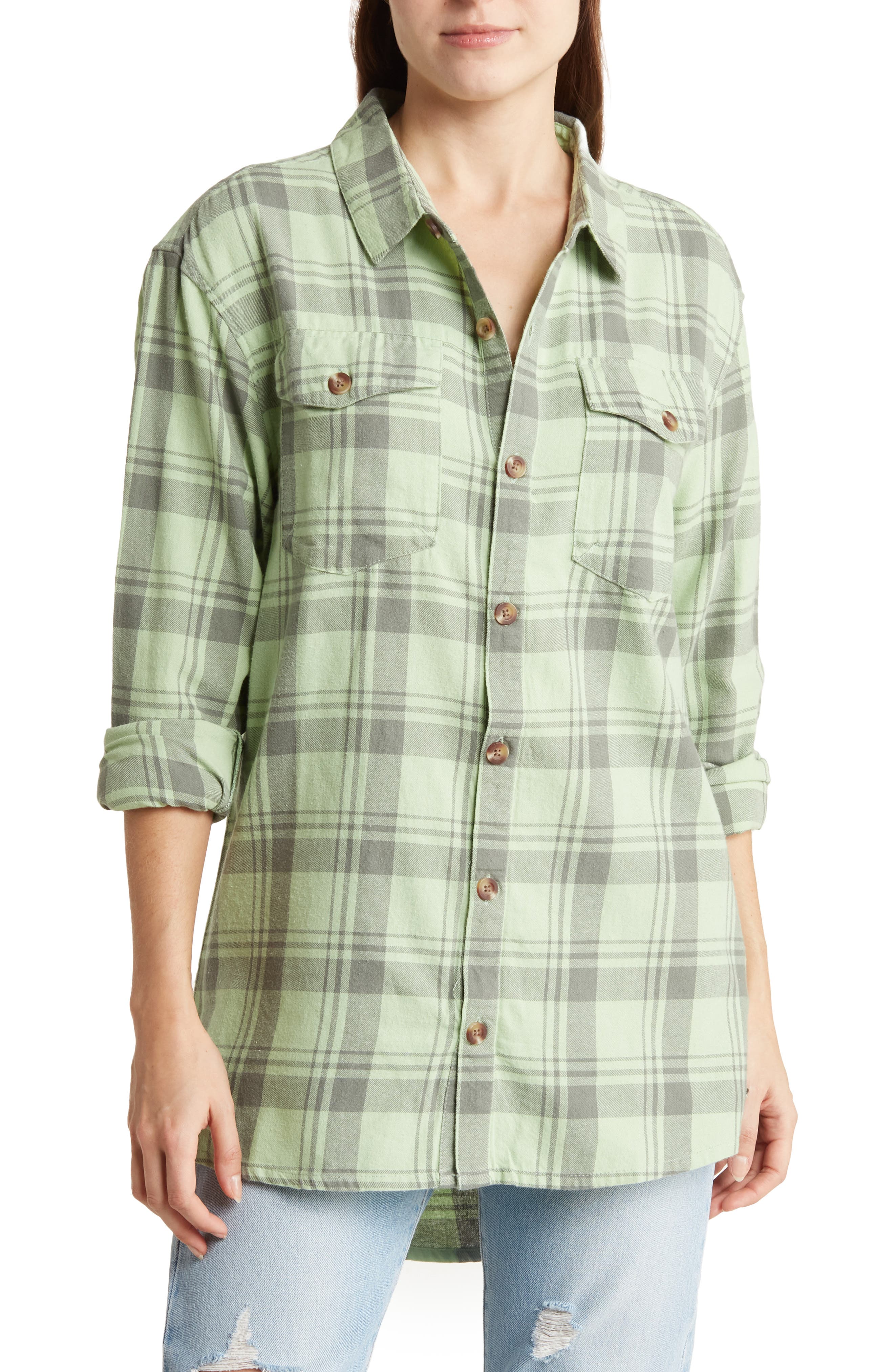 Roxy Let It Go Cotton Flannel Button-Up Shirt | Nordstromrack