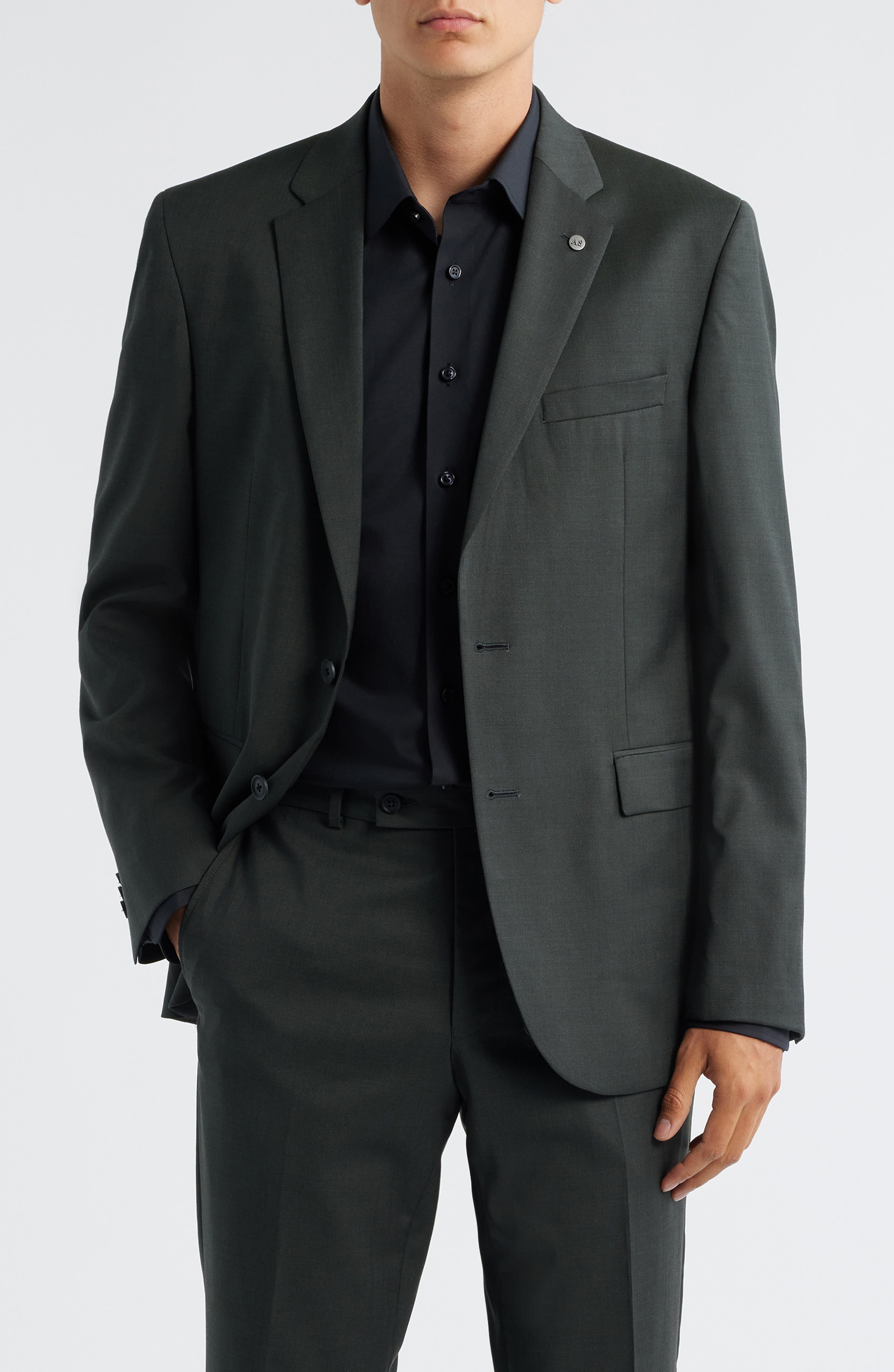 AllSaints Ross Slim Fit Olive Green Wool Suit | Nordstrom