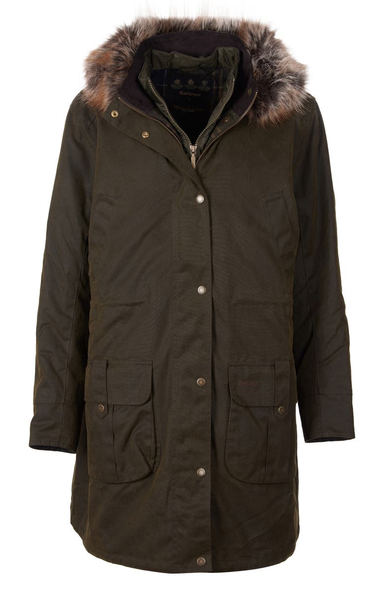 Barbour Homeswood Waxed Cotton Hooded Raincoat with Faux Fur Trim ...