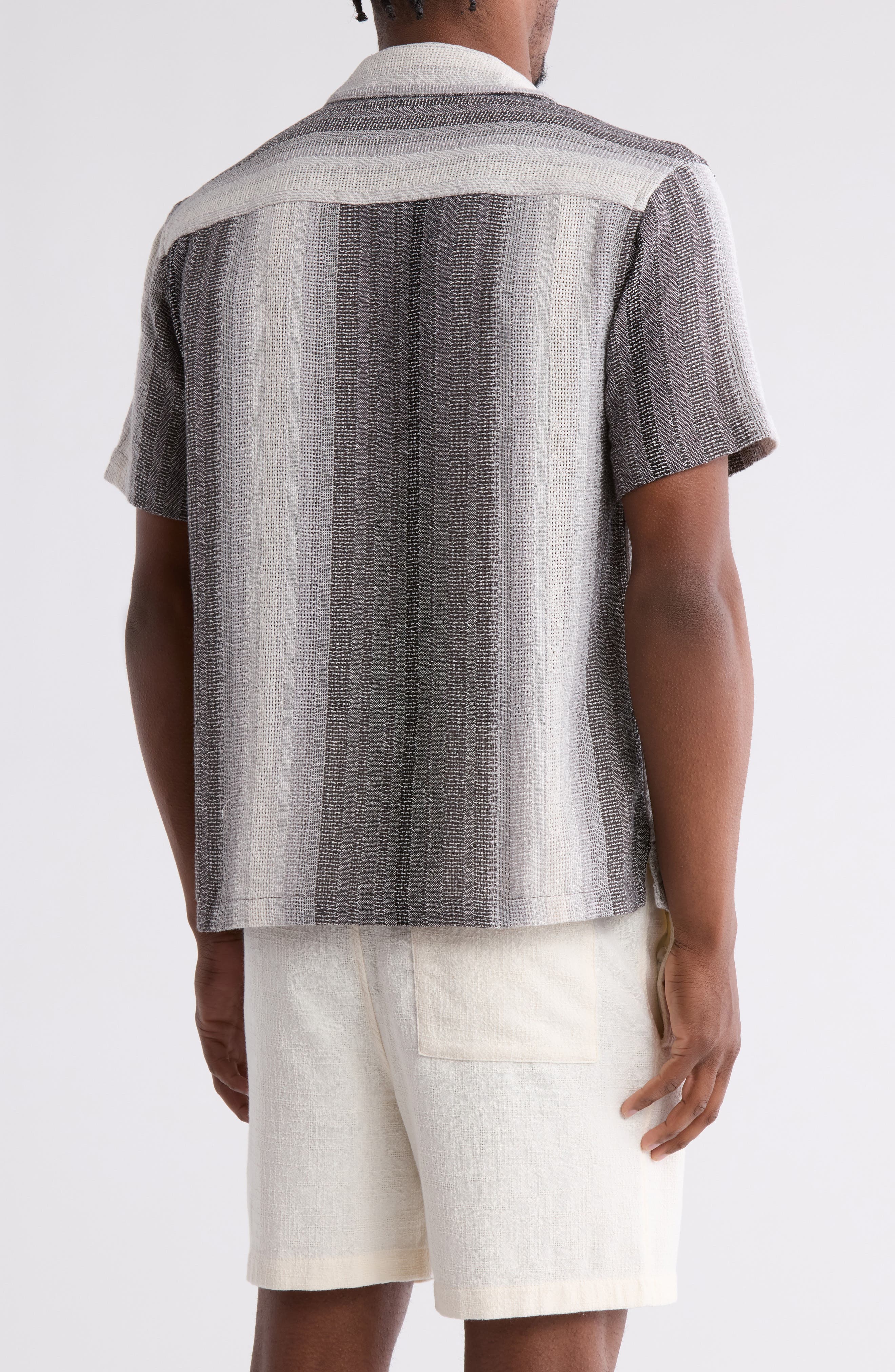 DENIM AND FLOWER Stripe Cotton Blend Camp Shirt | Nordstromrack