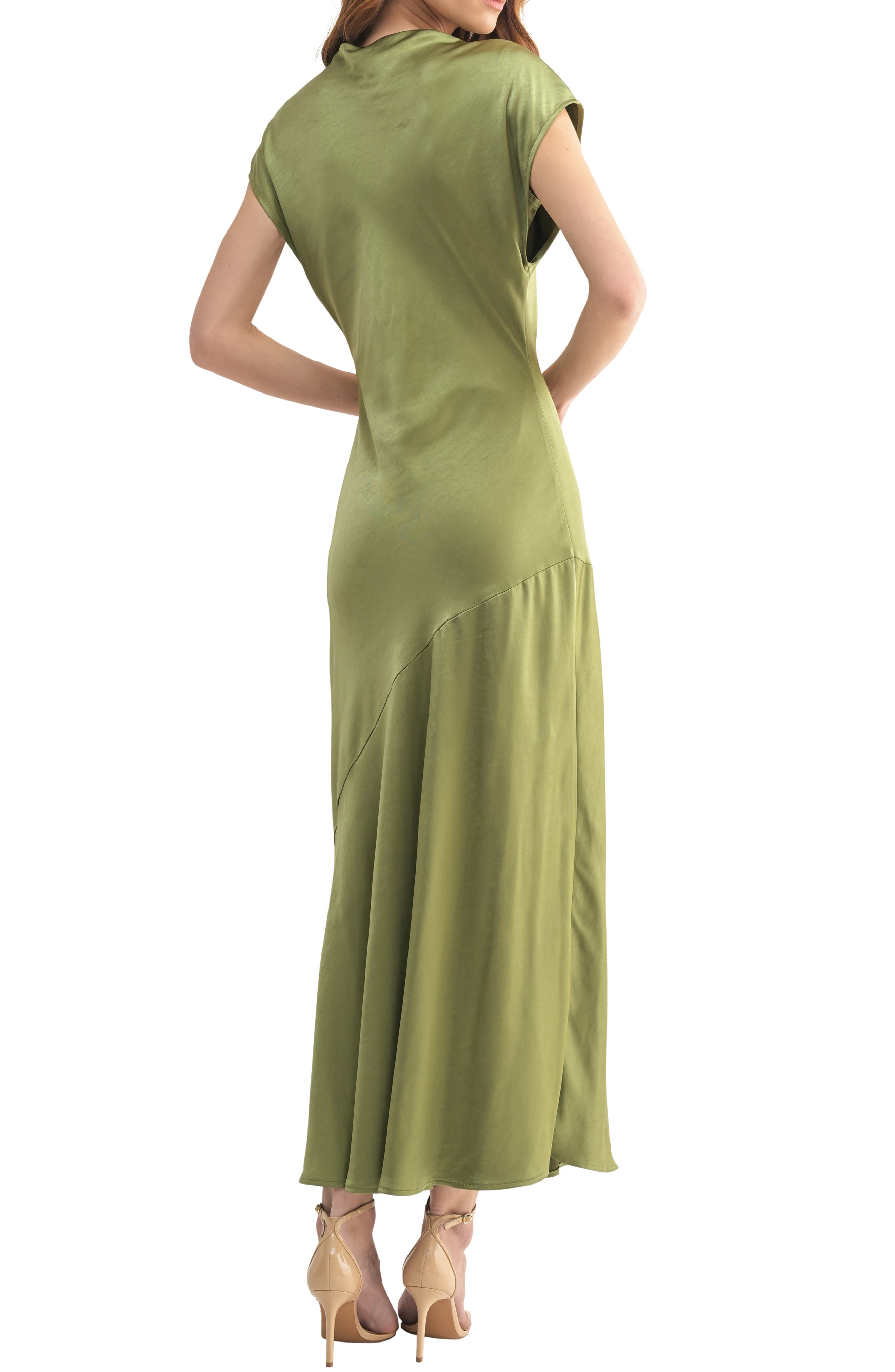 Mila Mae Short Sleeve Asymmetric Hem Satin Maxi Dress | Nordstromrack