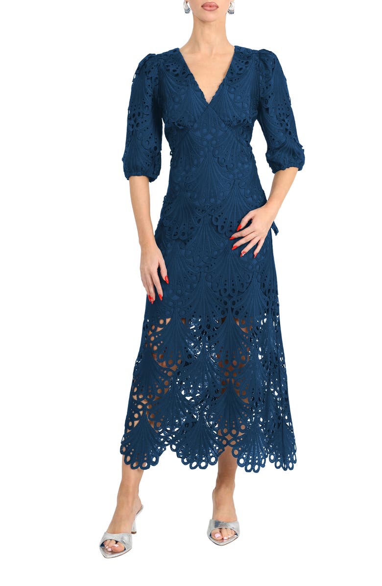Adelyn Rae Kinsley Puff Sleeve Lace Midi Dress | Nordstromrack