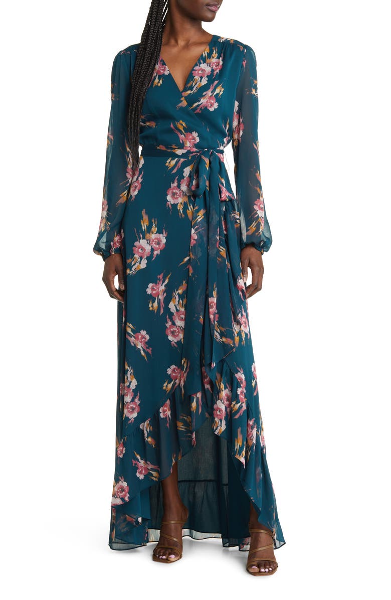 WAYF The Meryl Floral Long Sleeve Wrap Gown | Nordstrom