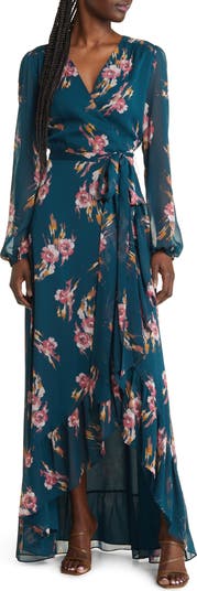 WAYF The Meryl Floral Long Sleeve Wrap Gown | Nordstrom