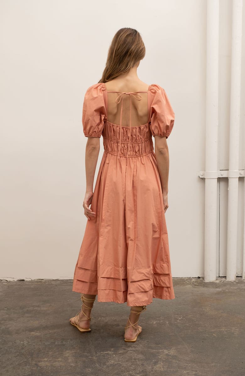 MOON RIVER Tie Back Puff Sleeve Midi Dress | Nordstrom