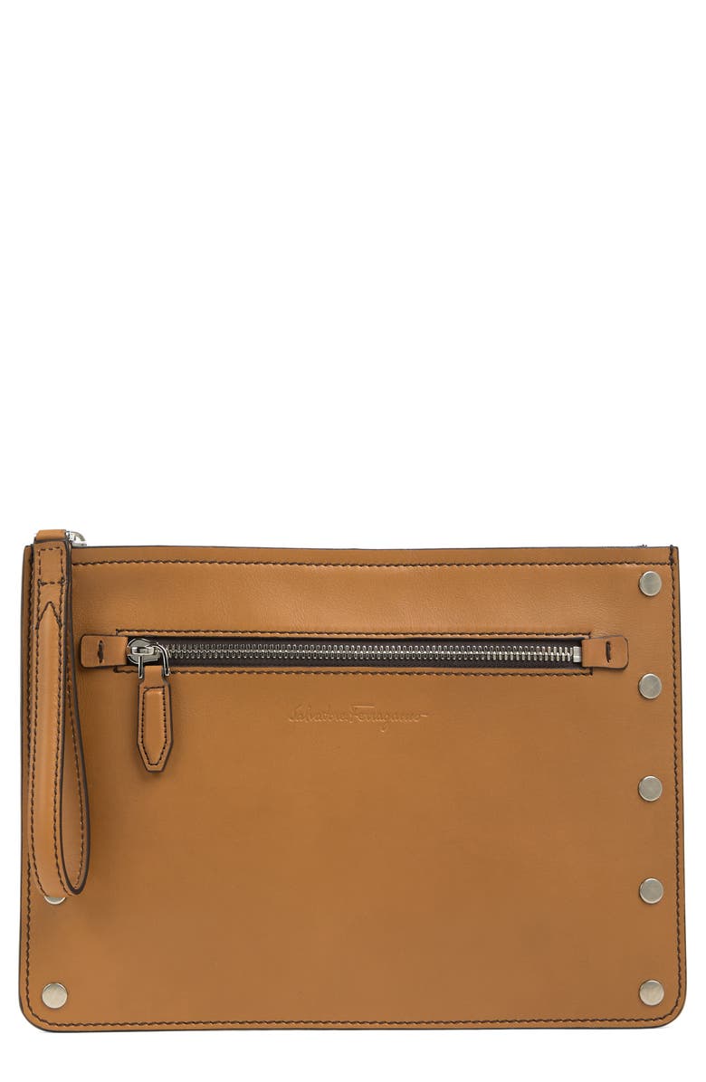 FERRAGAMO Giano Leather Studded Zipper Card Pouch | Nordstromrack