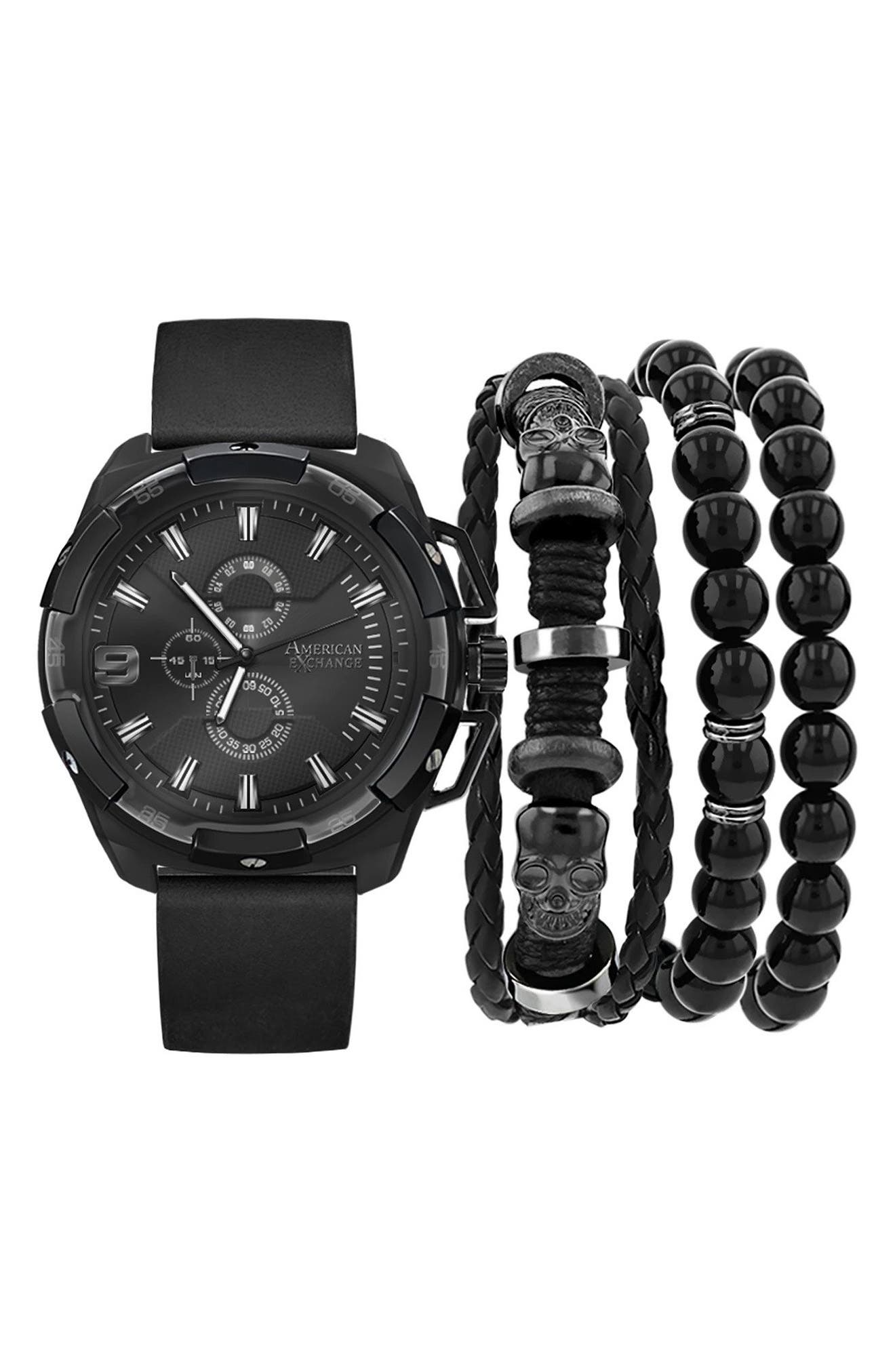 I TOUCH Faux Leather Strap Watch & Bracelet Set, 40mm | Nordstromrack