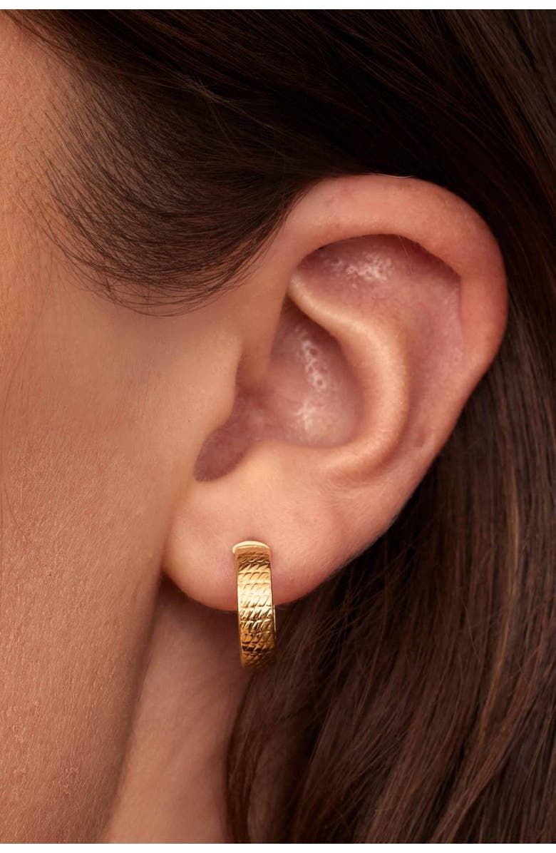 Oradina 18K Yellow Gold Moto Mini Hoops | Nordstrom