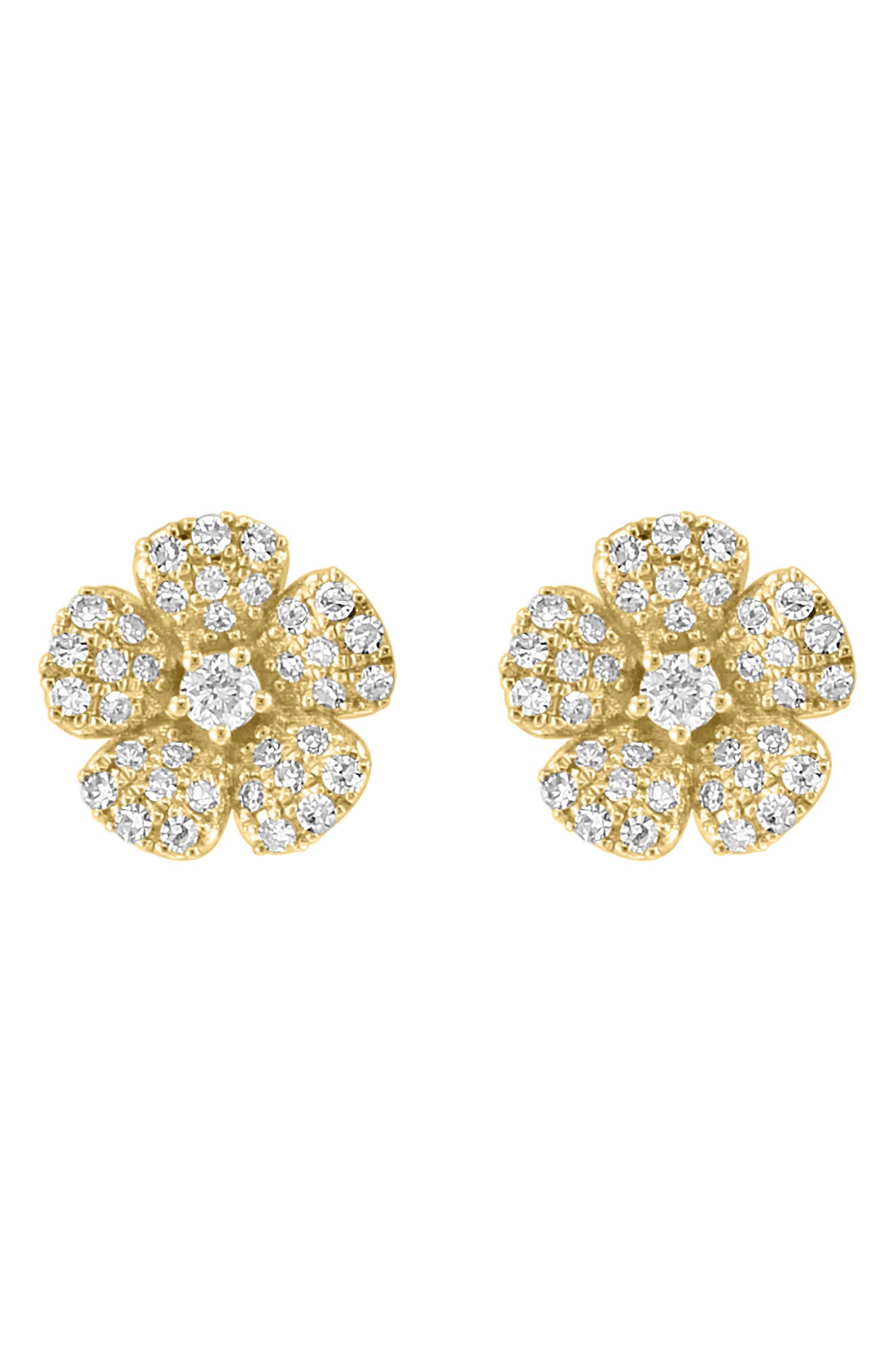 EFFY 14K Yellow Gold Pavé Diamond Flower Stud Earrings - 0.29ct ...