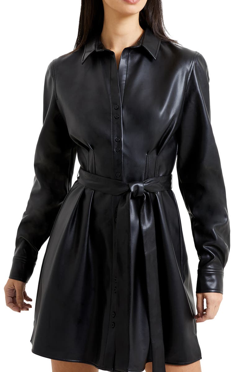 French Connection Crolenda Long Sleeve Faux Leather Shirtdress ...
