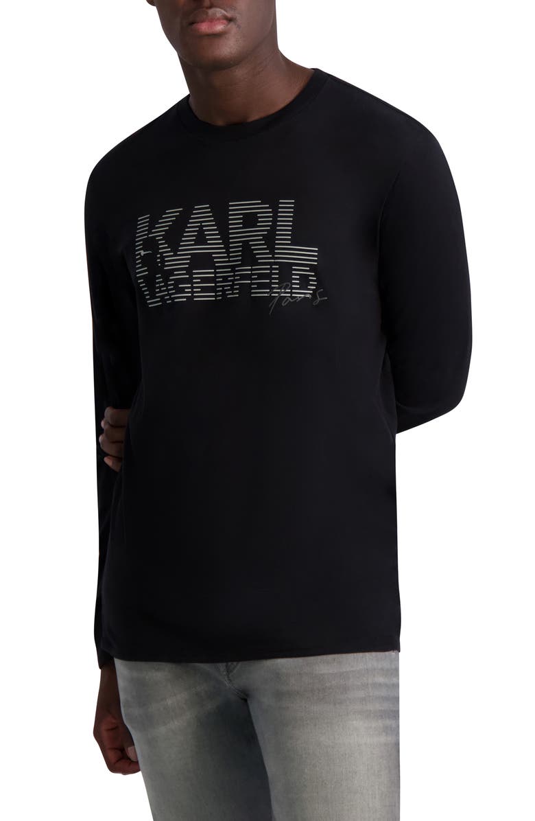 KARL LAGERFELD PARIS High Density Stripe Long Sleeve Cotton Graphic Tee ...