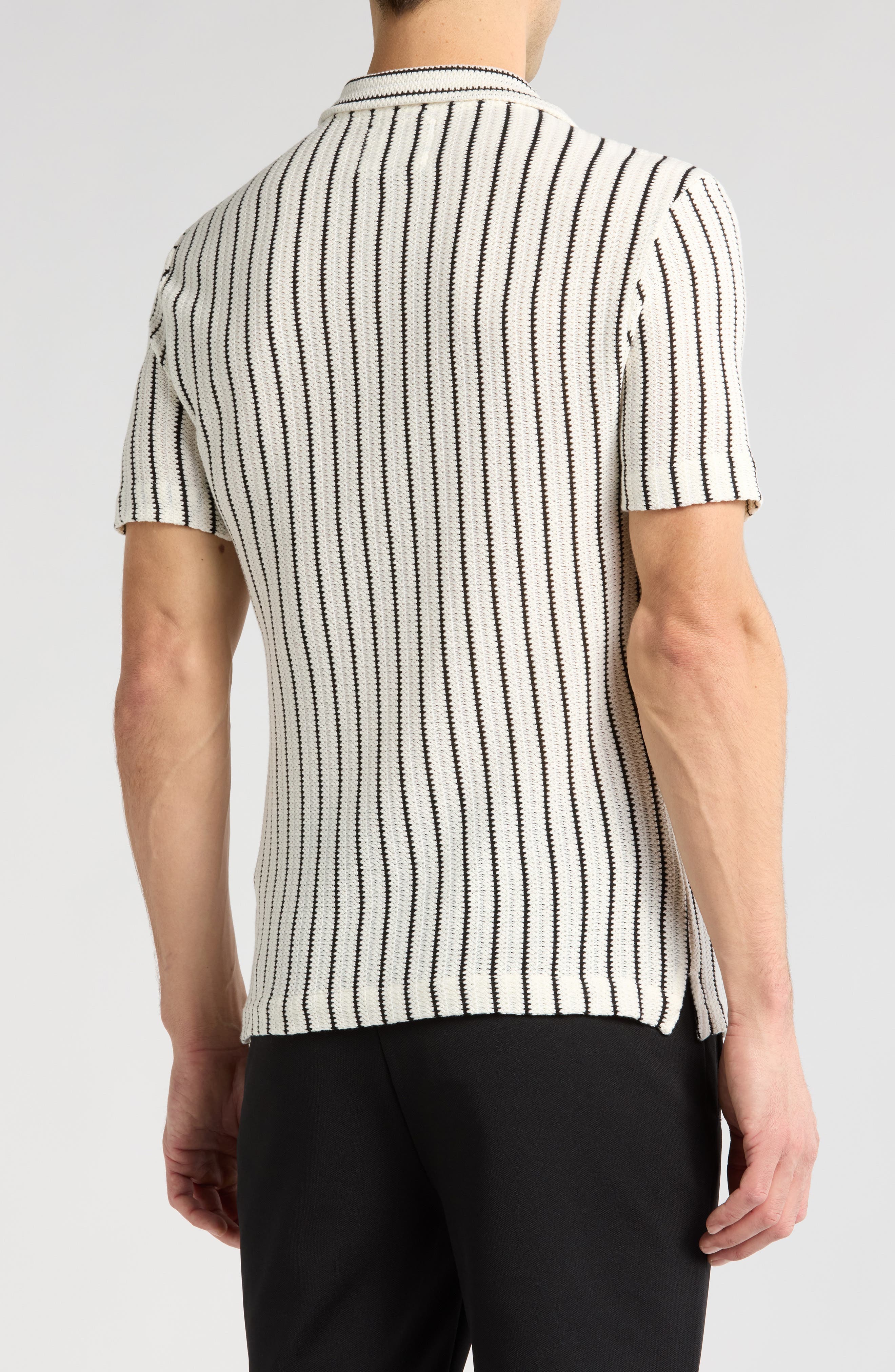 DENIM AND FLOWER Stripe Textured Short Sleeve Camp Shirt | Nordstromrack