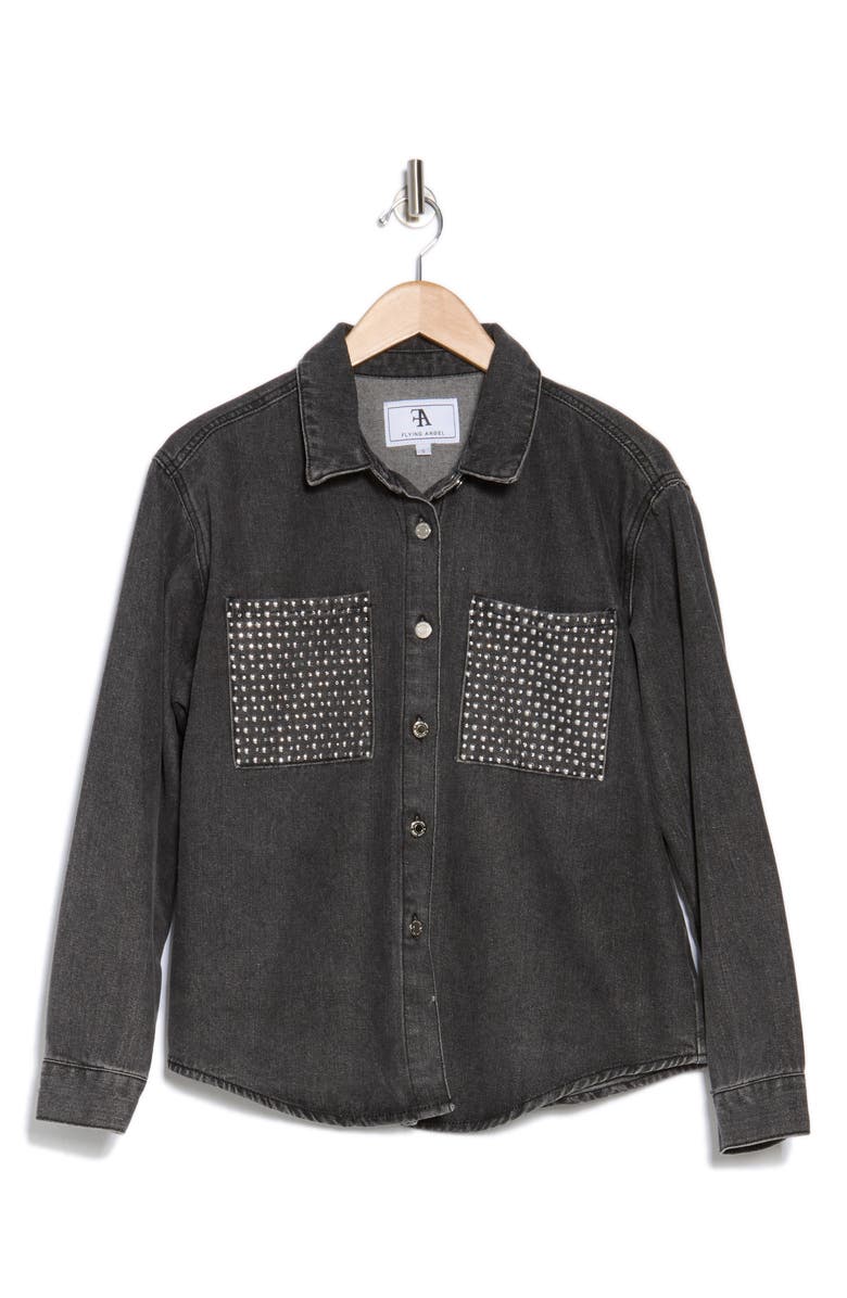 FLYING ANGEL Rhinestone Studded Denim Button-Up Shirt | Nordstromrack