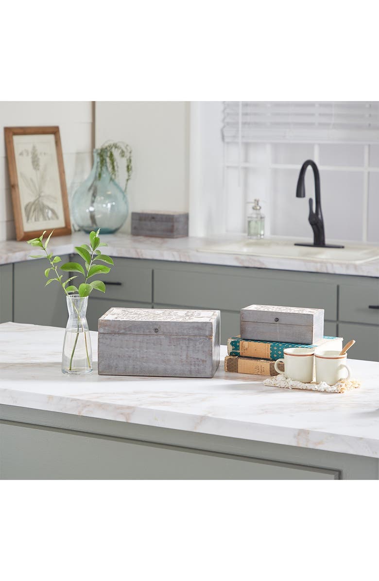 SONOMA SAGE HOME Gray Wood Floral Box with Hinged Lid - Set of 3 ...