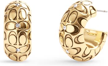 COACH Quilted C Crystal Chubby Huggie Earrings | Nordstrom