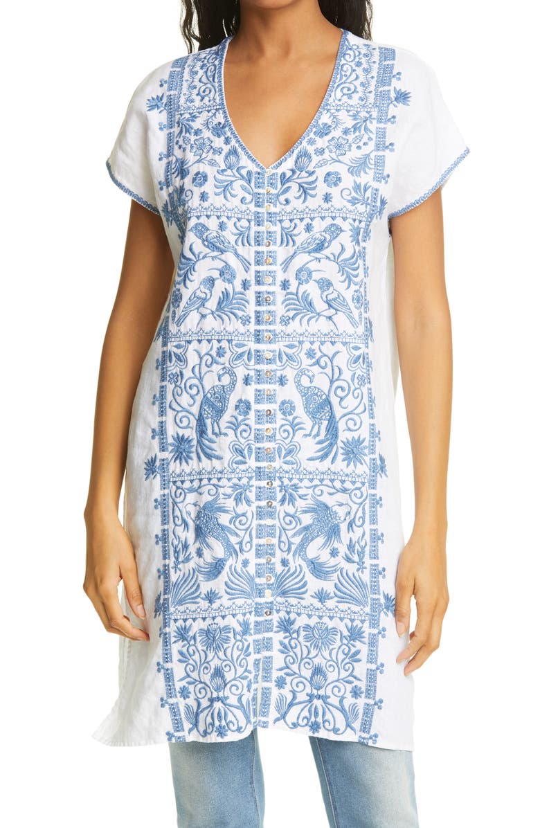 Johnny Was Harriet Embroidered Linen Tunic Dress | Nordstrom