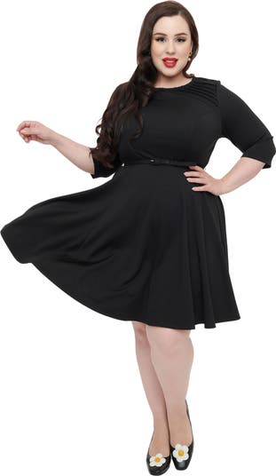 Unique Vintage Plus Size Boat Neck Belted Stephanie Fit Flare Dress Nordstrom