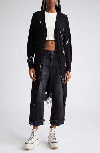 R13 Distressed Splatter Merino Wool Longline Cardigan | Nordstrom
