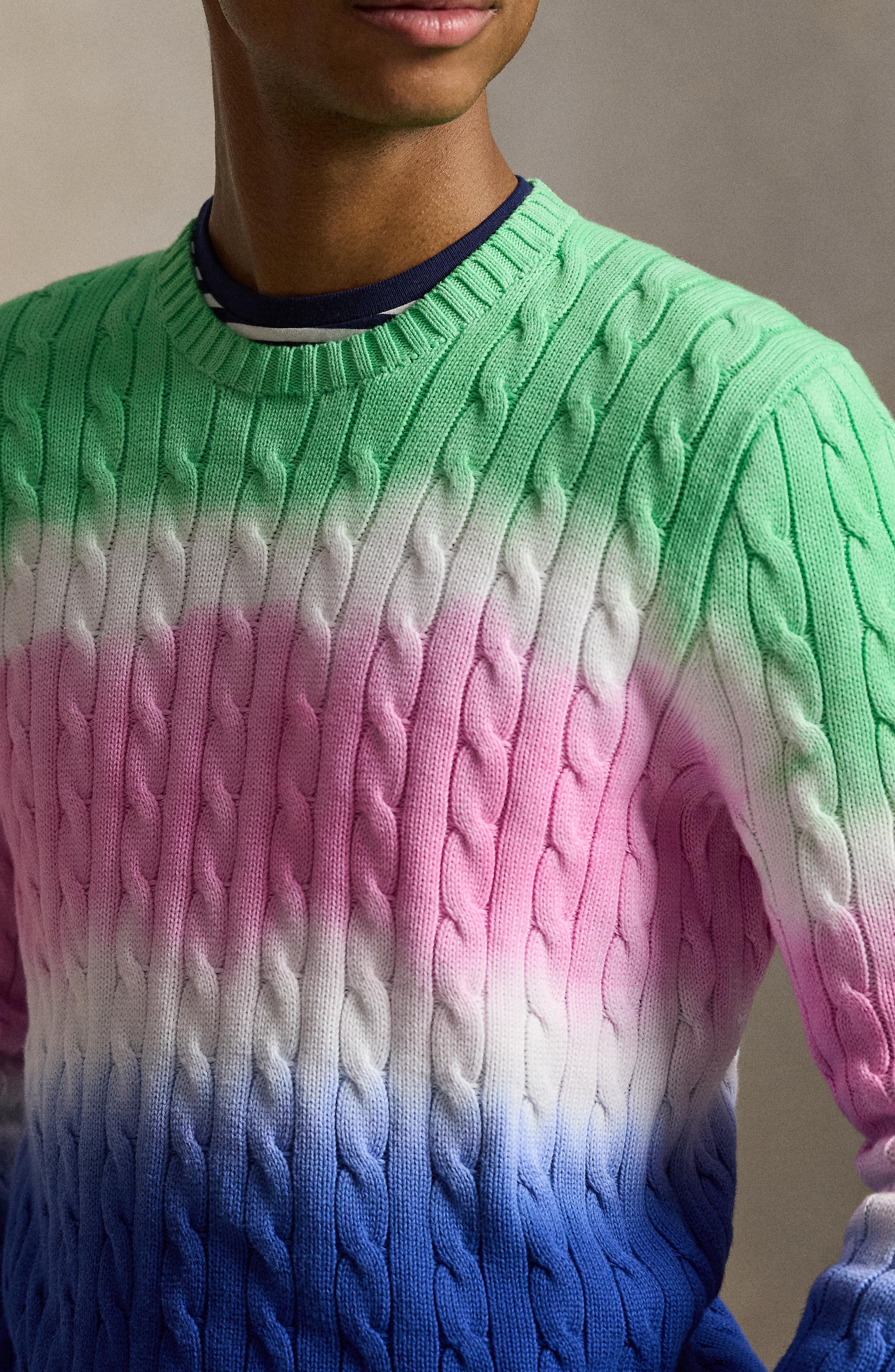 Polo Ralph Lauren Dip Dye Cable Stitch Cotton Crewneck Sweater | Nordstrom