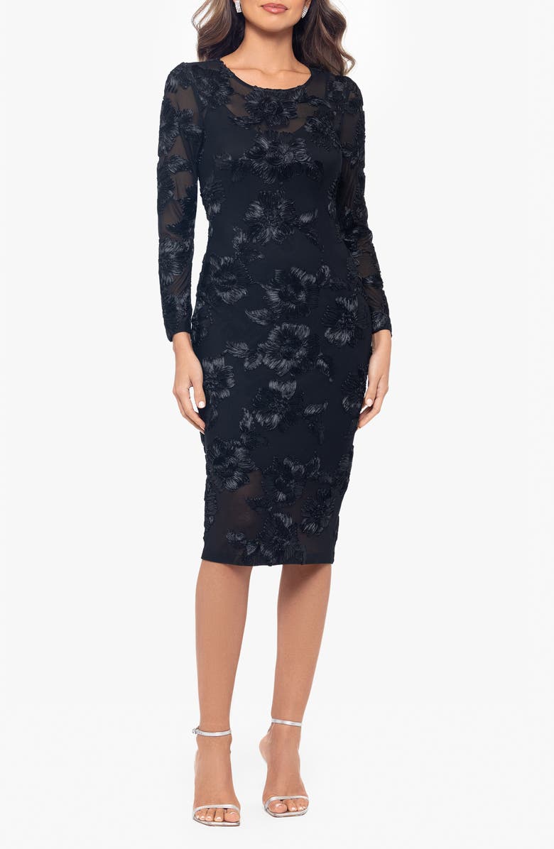 Betsy & Adam Flower Soutache Embroidered Bracelet Sleeve Sheath Dress ...