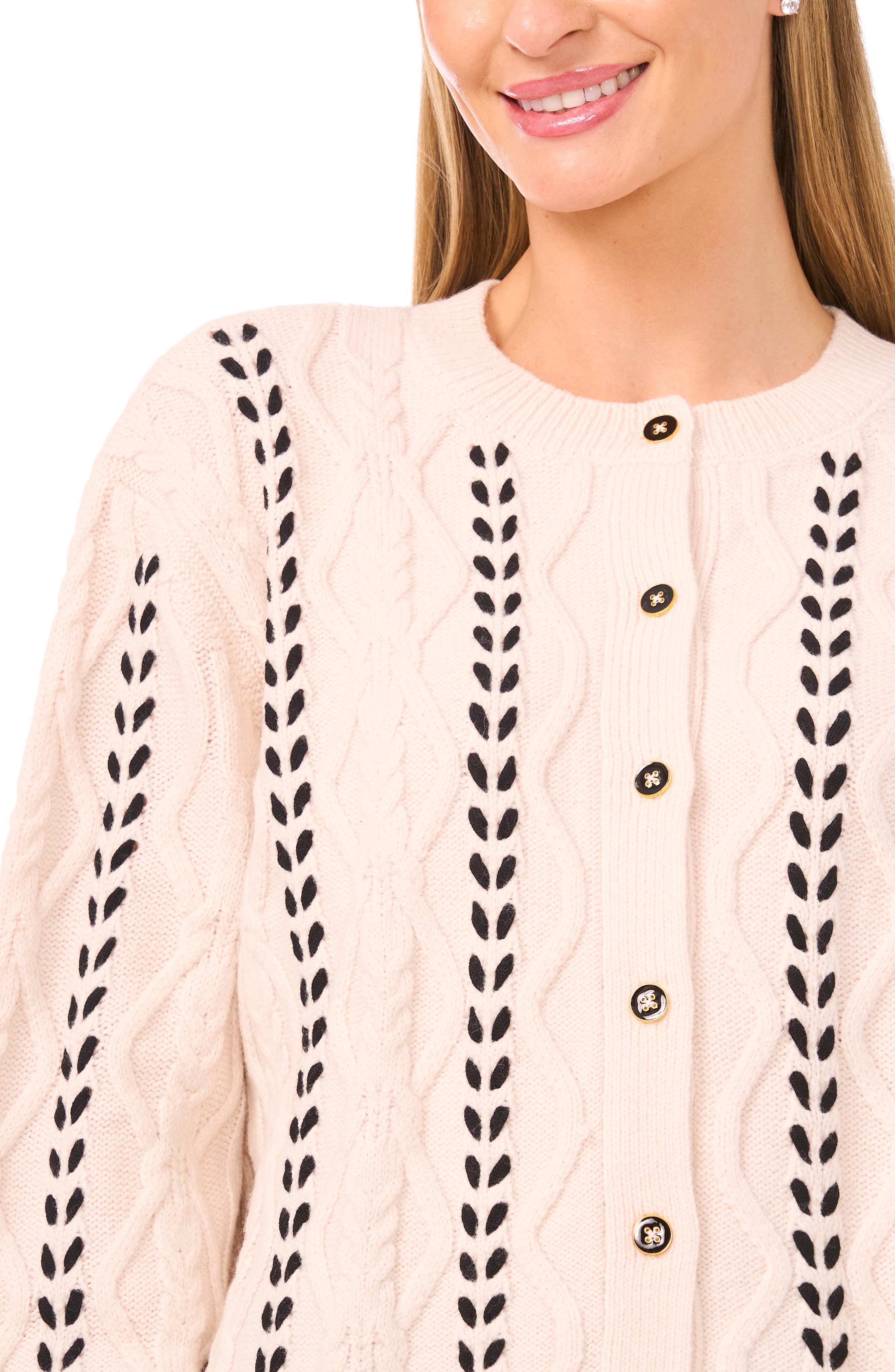 CeCe Ribbon Accent Cable Stitch Cardigan | Nordstrom