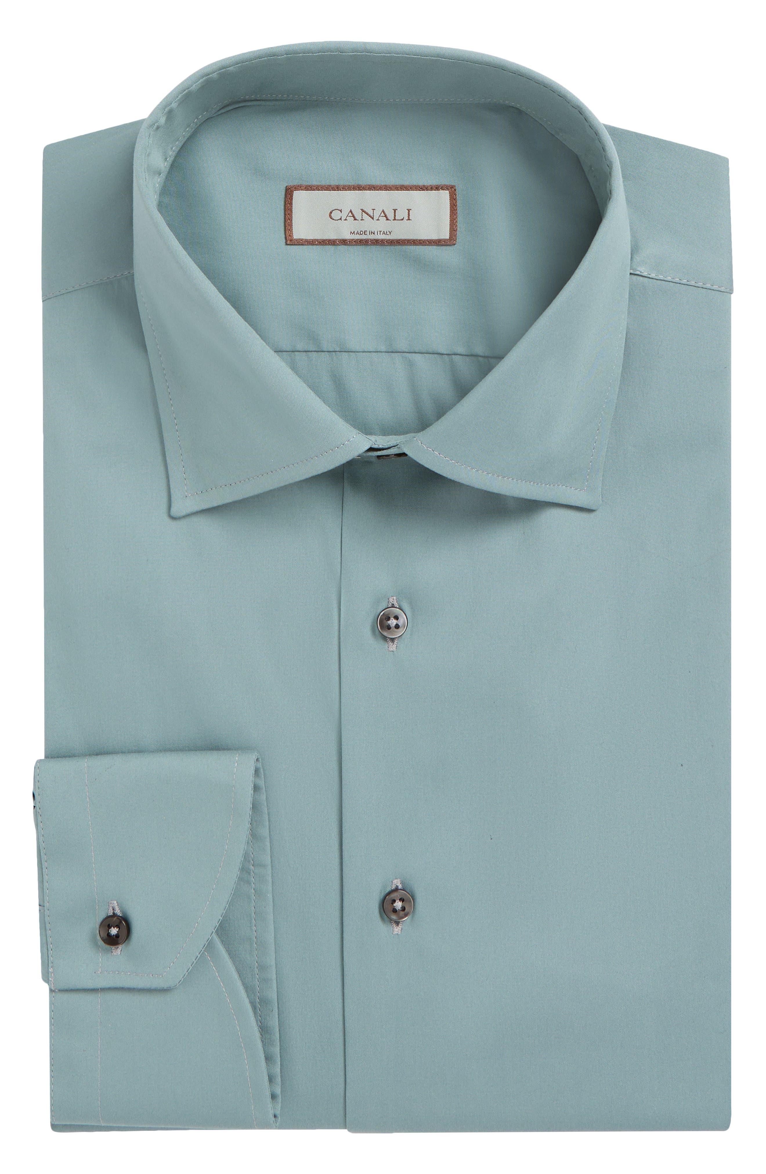 Canali Regular Fit Solid Green Stretch Dress Shirt (Men) | Nordstrom