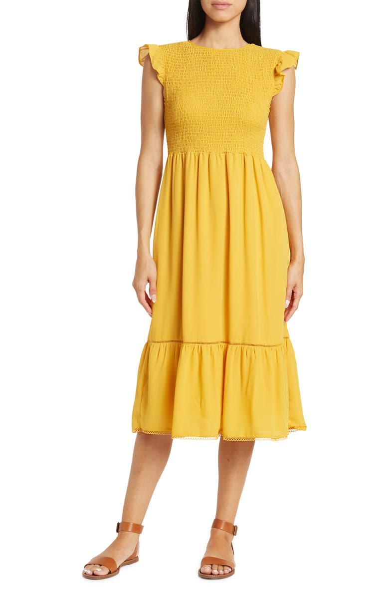 Nanette Lepore Ruffle Smocked A-Line Midi Dress | Nordstromrack