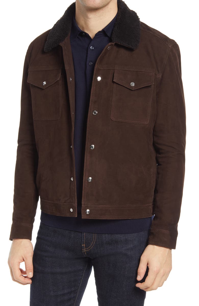 Reiss Miles Suede & Genuine Shearling Trucker Jacket | Nordstromrack