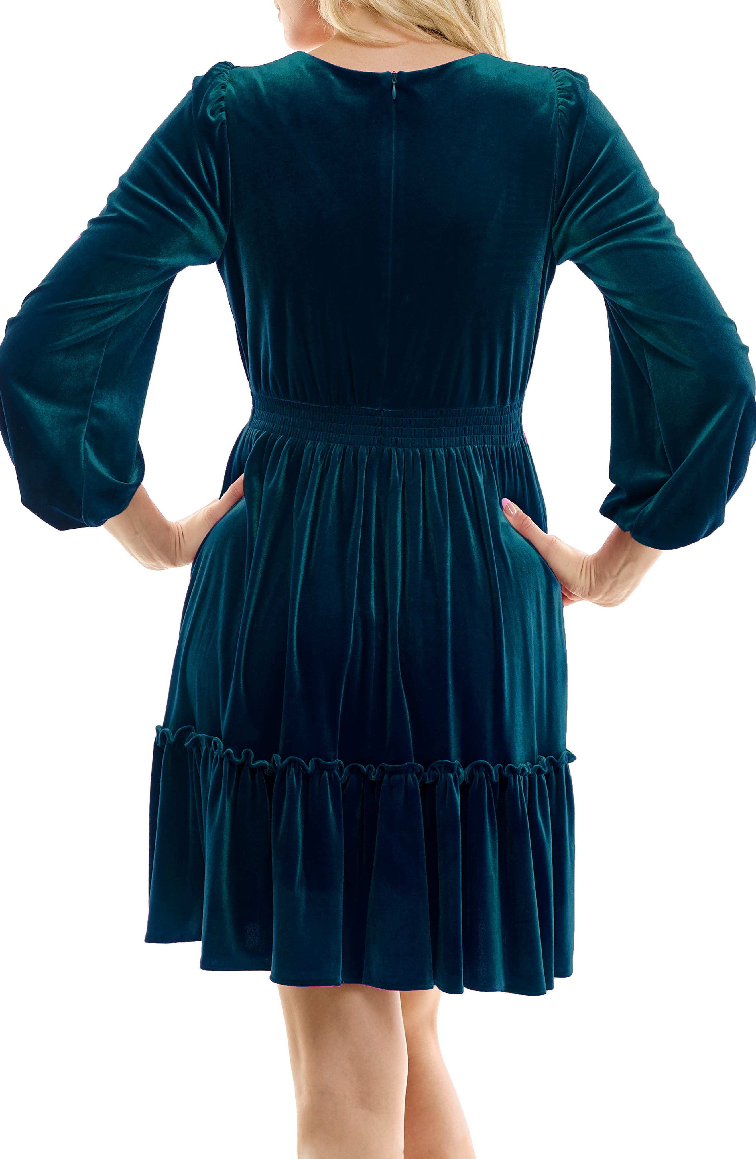Taylor Dresses Balloon Sleeve Empire Waist Velvet Fit & Flare Dress ...