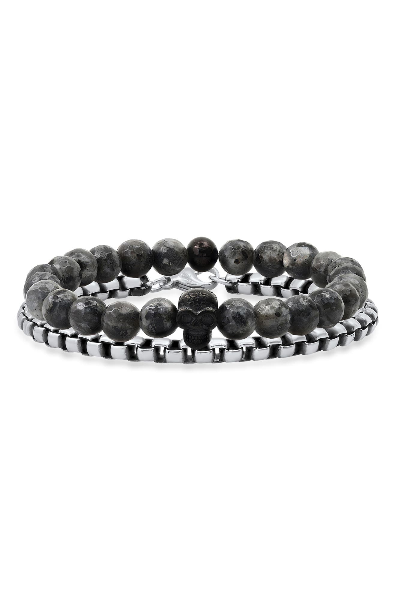 HMY JEWELRY Agate Beaded & Stainless Steel Box Chain Bracelets - 2 ...