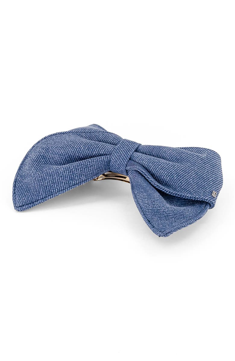 Alexandre de Paris Denim leather bow barette | Nordstrom