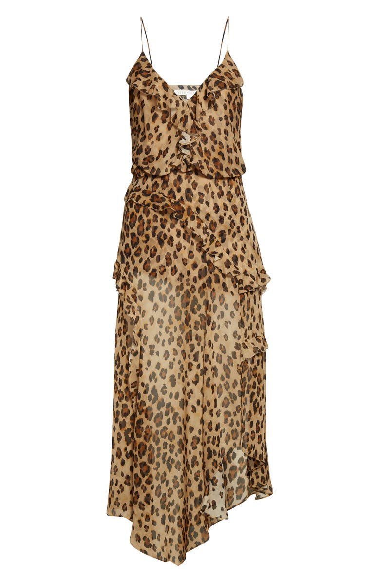 Veronica Beard Avenel Leopard Print Ruffle Silk Slipdress | Nordstromrack