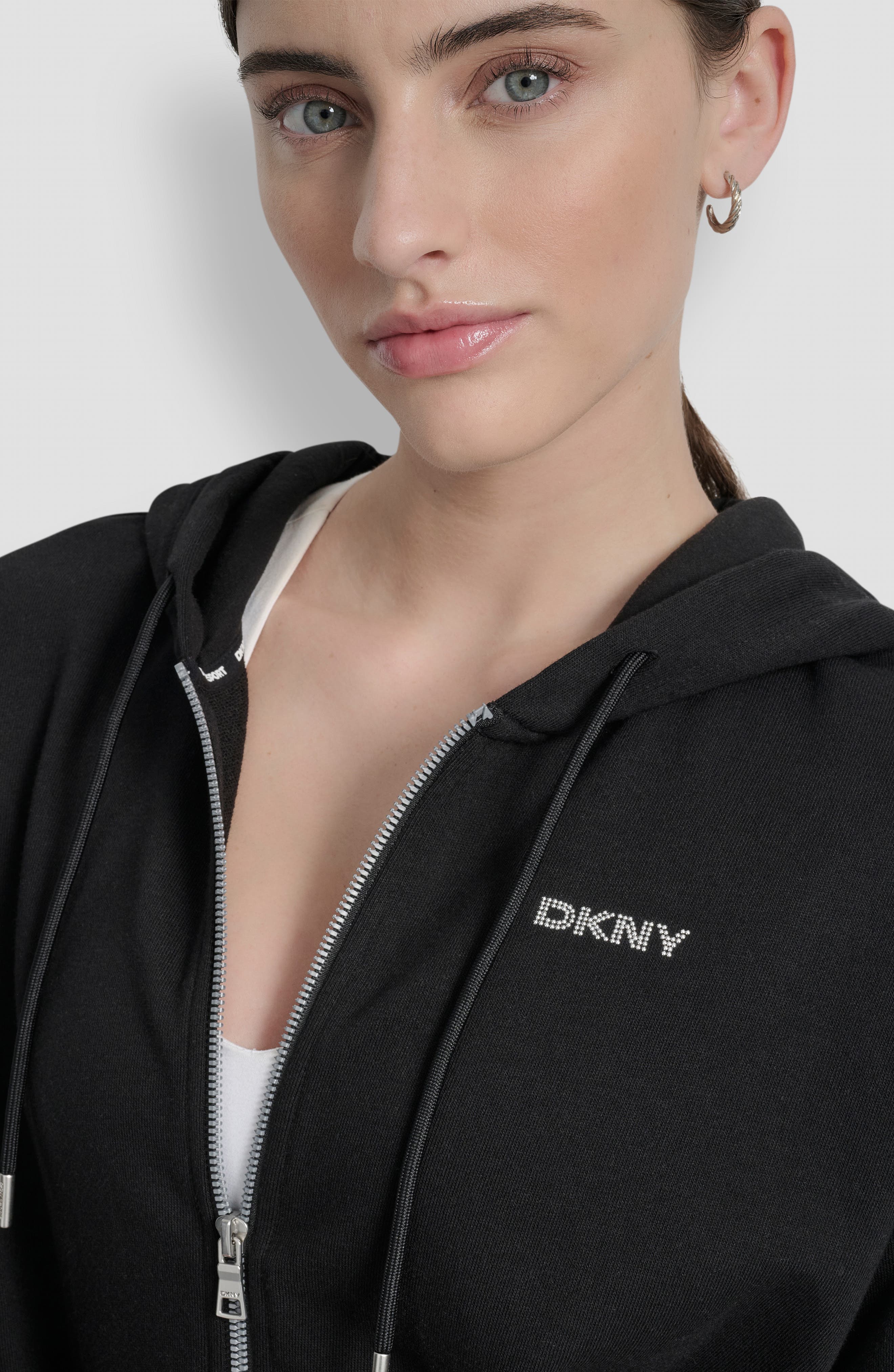 DKNY Mini Stud Logo Full Zip Hoodie | Nordstromrack