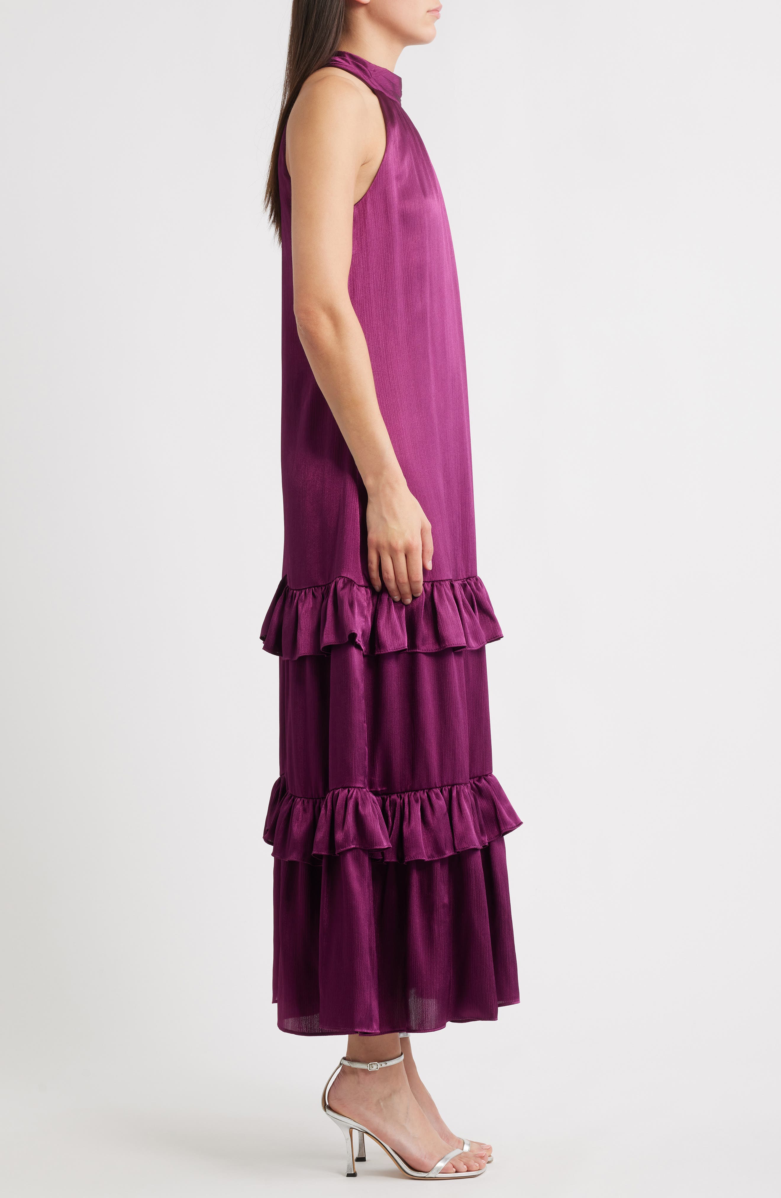 Halogen® Tiered Sleeveless Satin Maxi Dress | Nordstromrack
