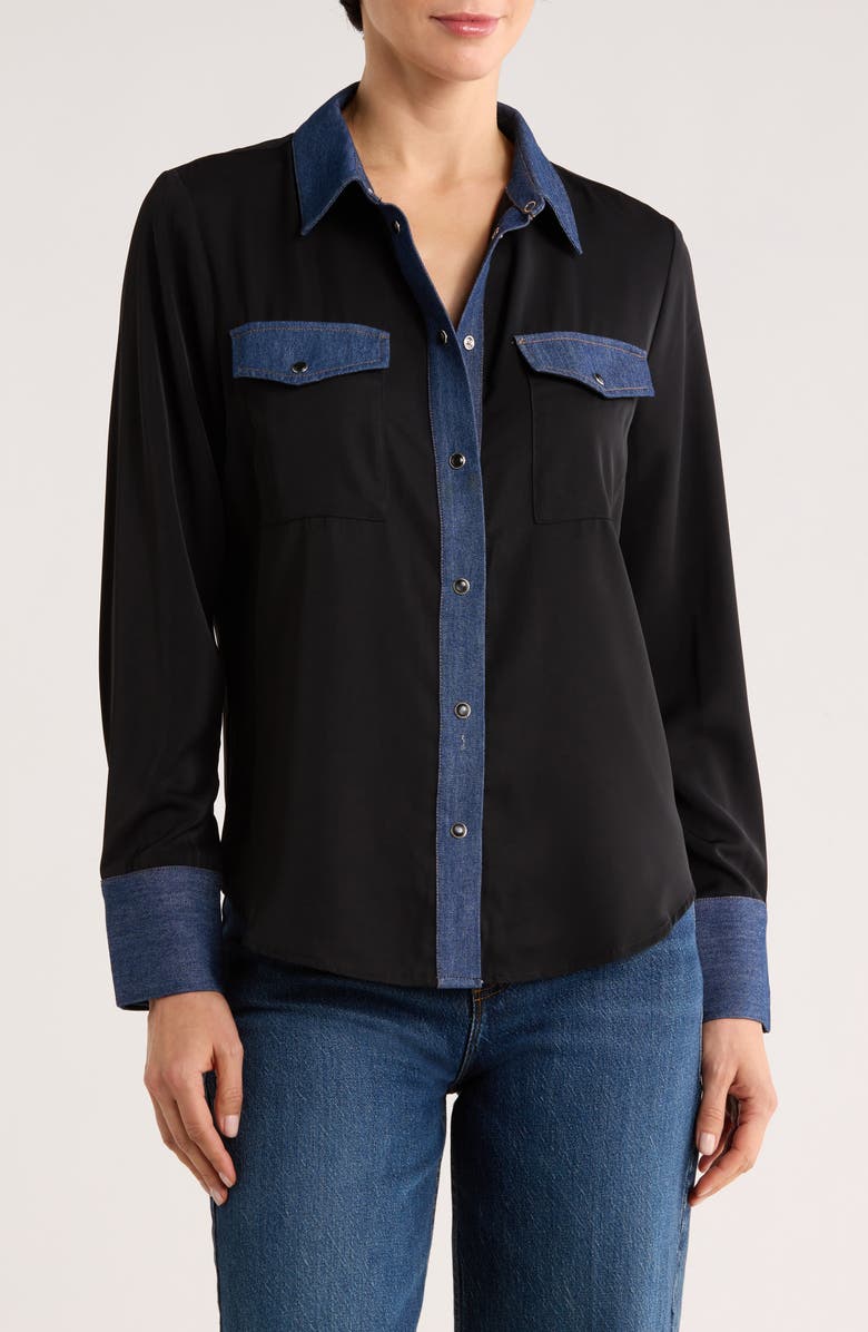 Ellen Tracy Denim Trim Long Sleeve Shirt | Nordstromrack
