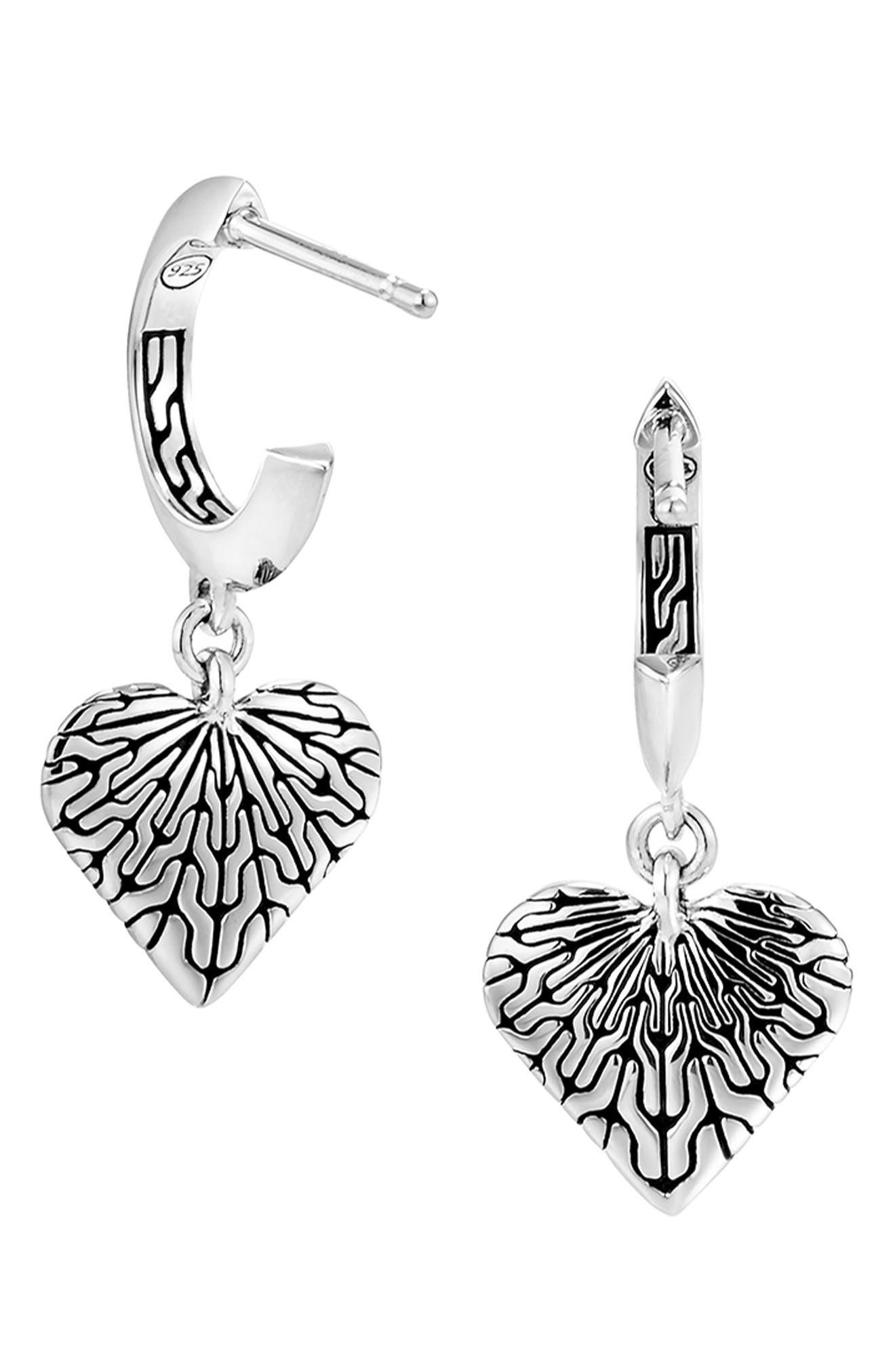 John Hardy Valentine Sterling Silver Heart Drop Huggie Hoop Earrings ...