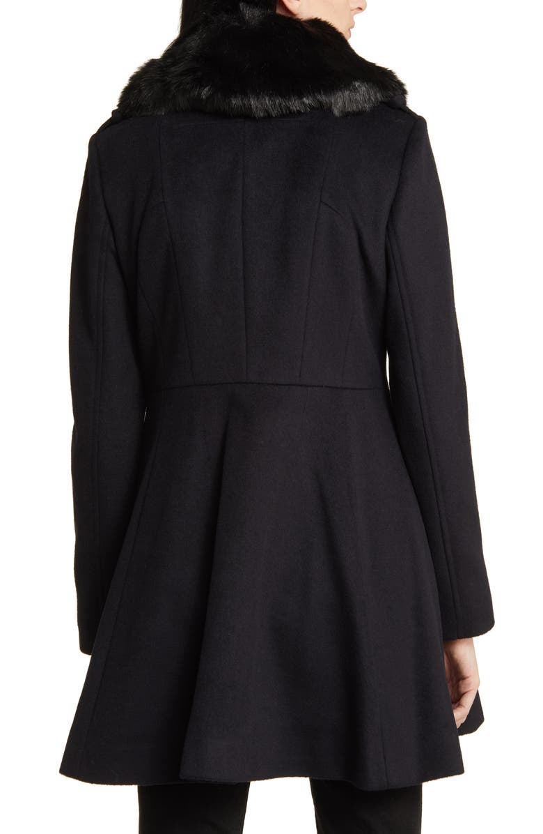 Via Spiga Faux Fur Collar Wool Blend Skater Coat | Nordstromrack