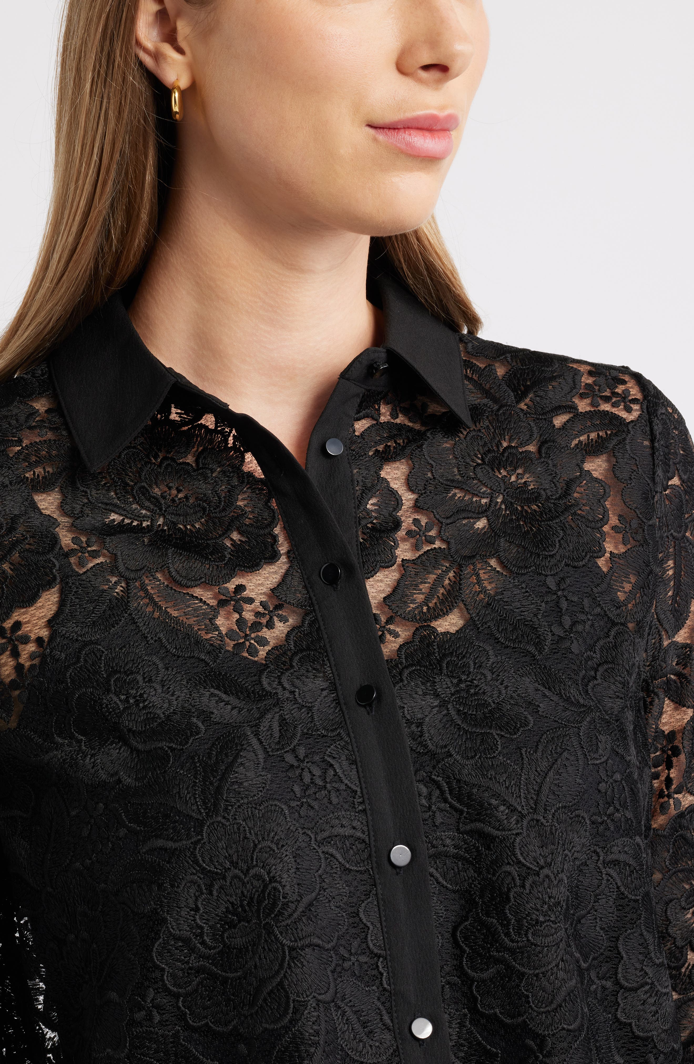 Caslon® Long Sleeve Lace Button Up Shirt | Nordstromrack