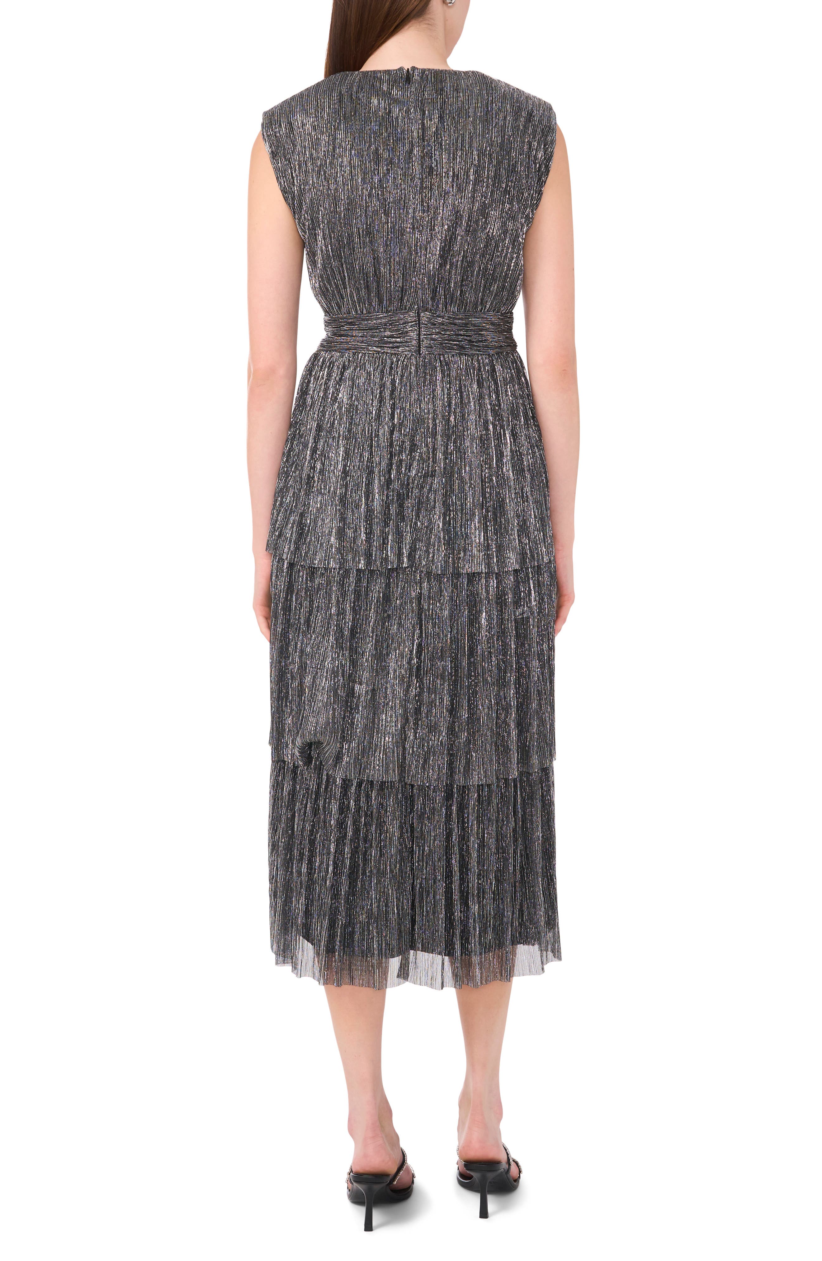 Halogen® Metallic Tiered Midi Cocktail Dress | Nordstromrack