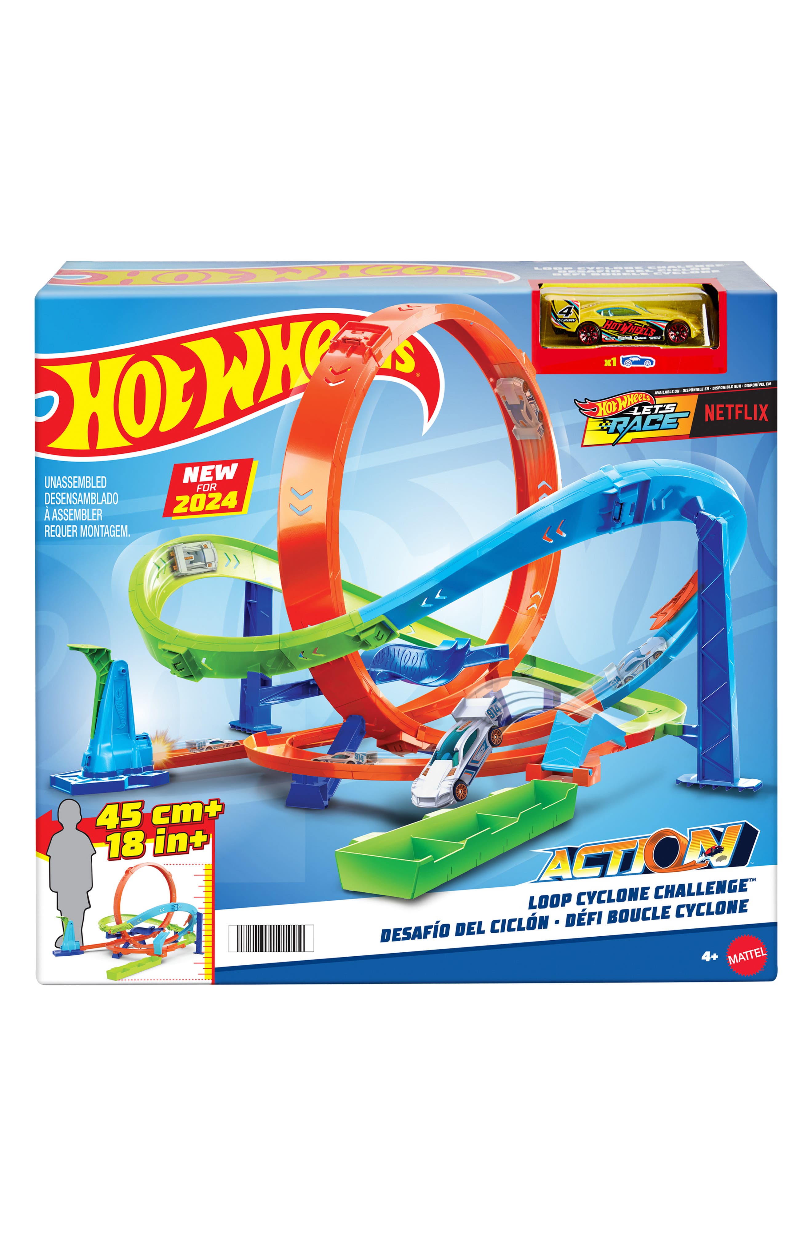 Hot Wheels ® Action Loop Cyclone Challenge Track Set with 1:64 Scale ...
