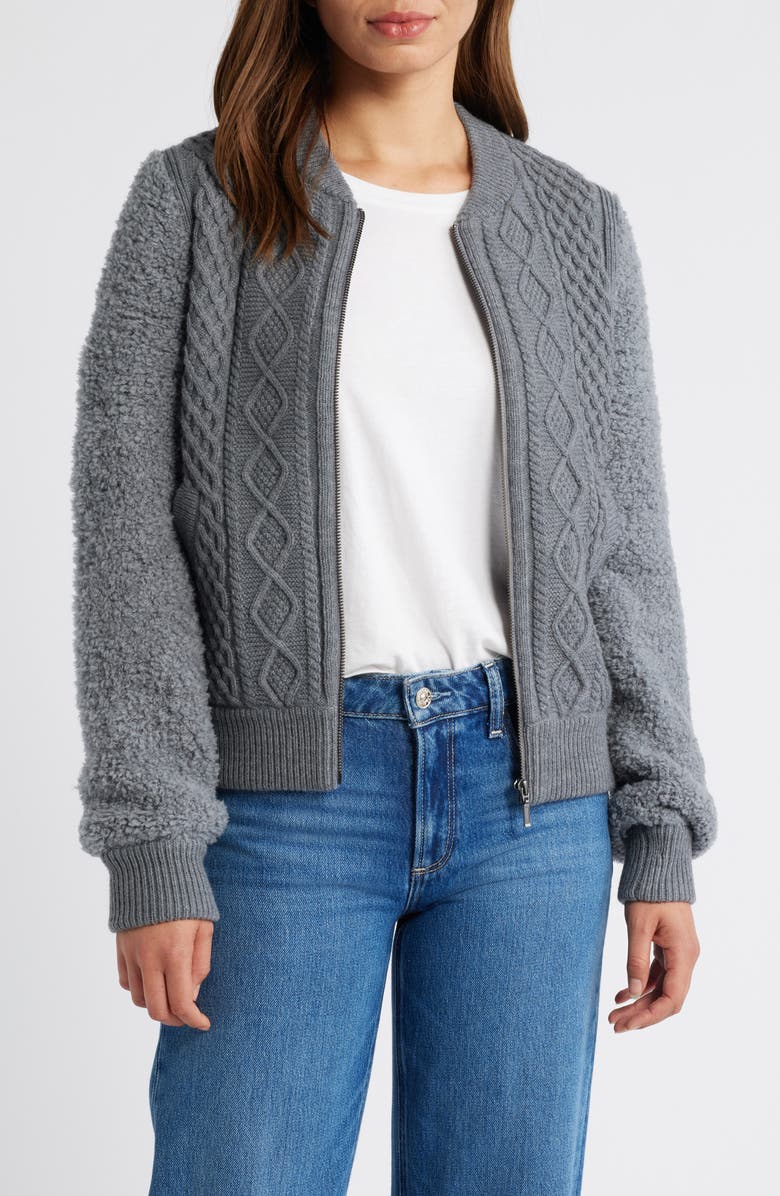 Caslon® Cable Zip-Up Bomber Cardigan | Nordstromrack