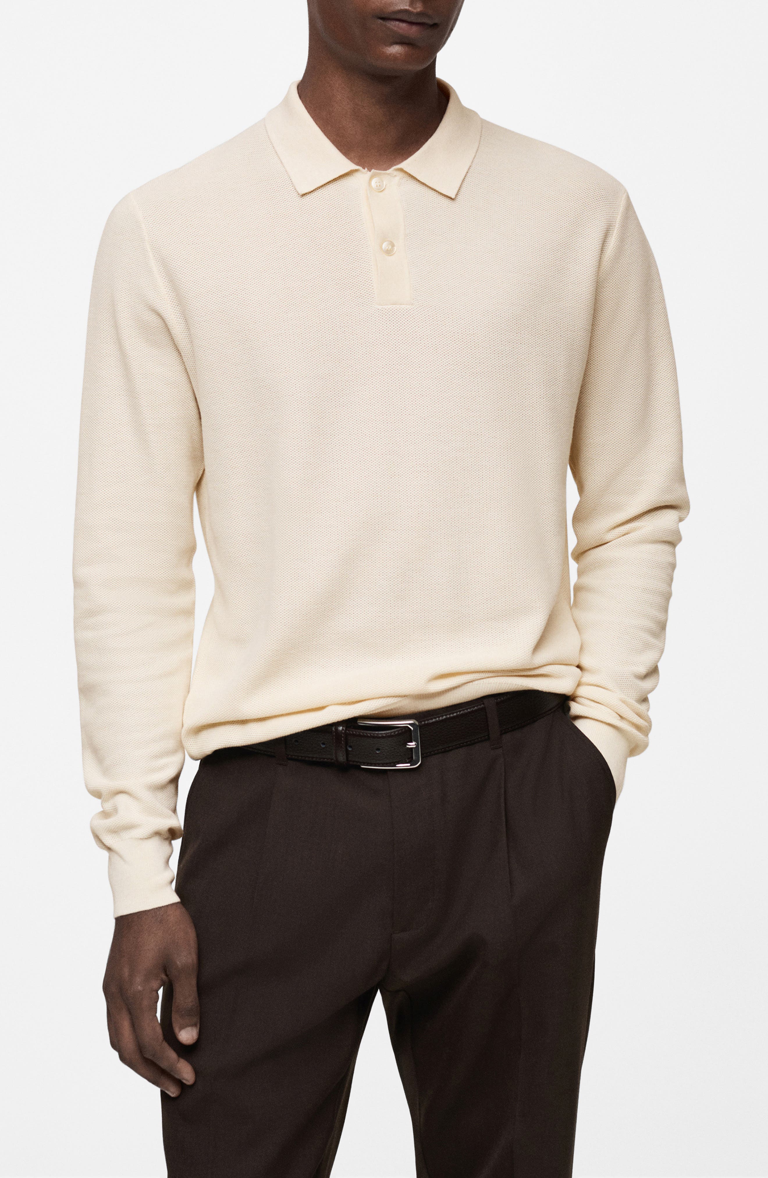 MANGO Long Sleeve Mesh Polo (Men) | Nordstromrack